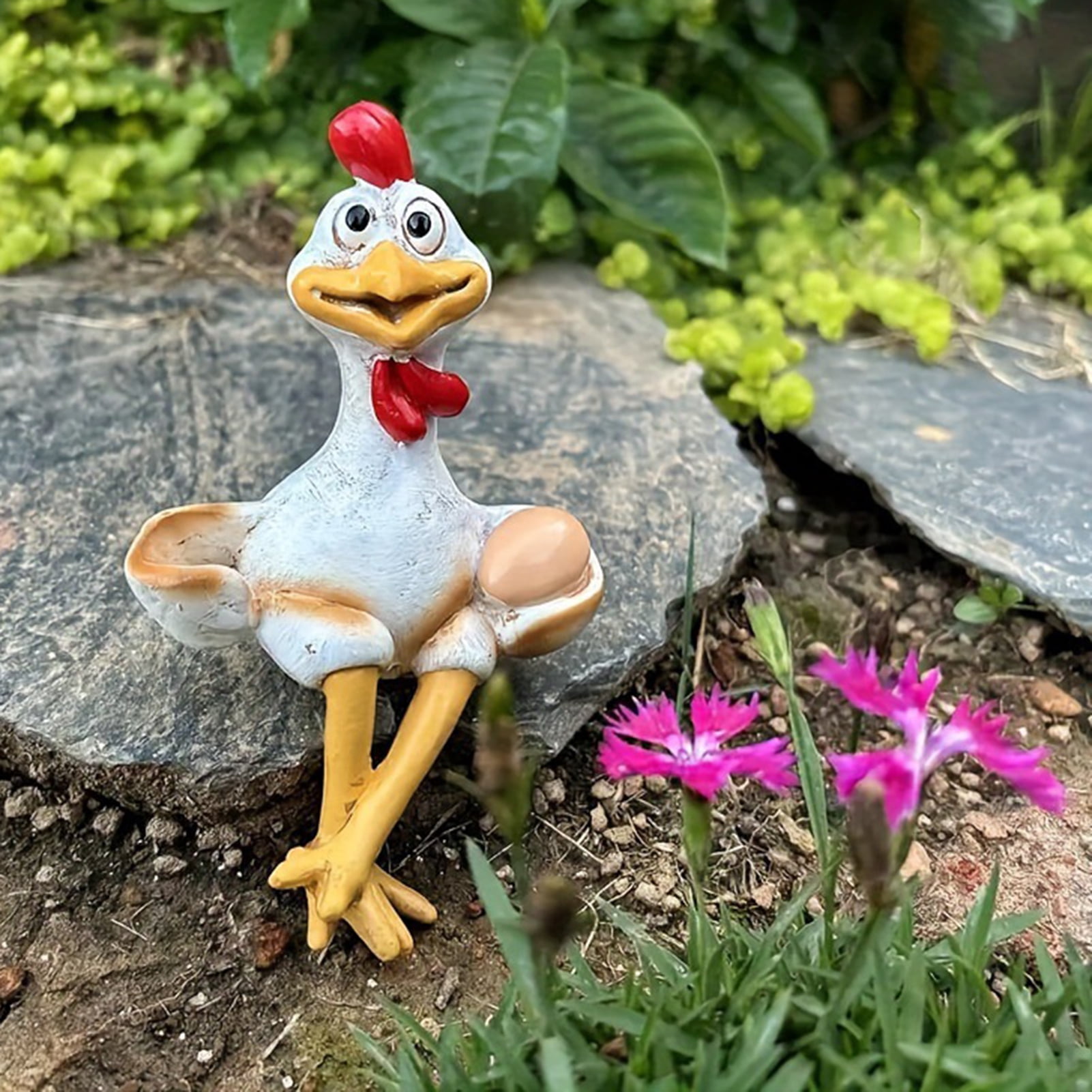 Ettsollp Chicken Ornament Resin Hand-Painted Sitting Chicken Statue ...