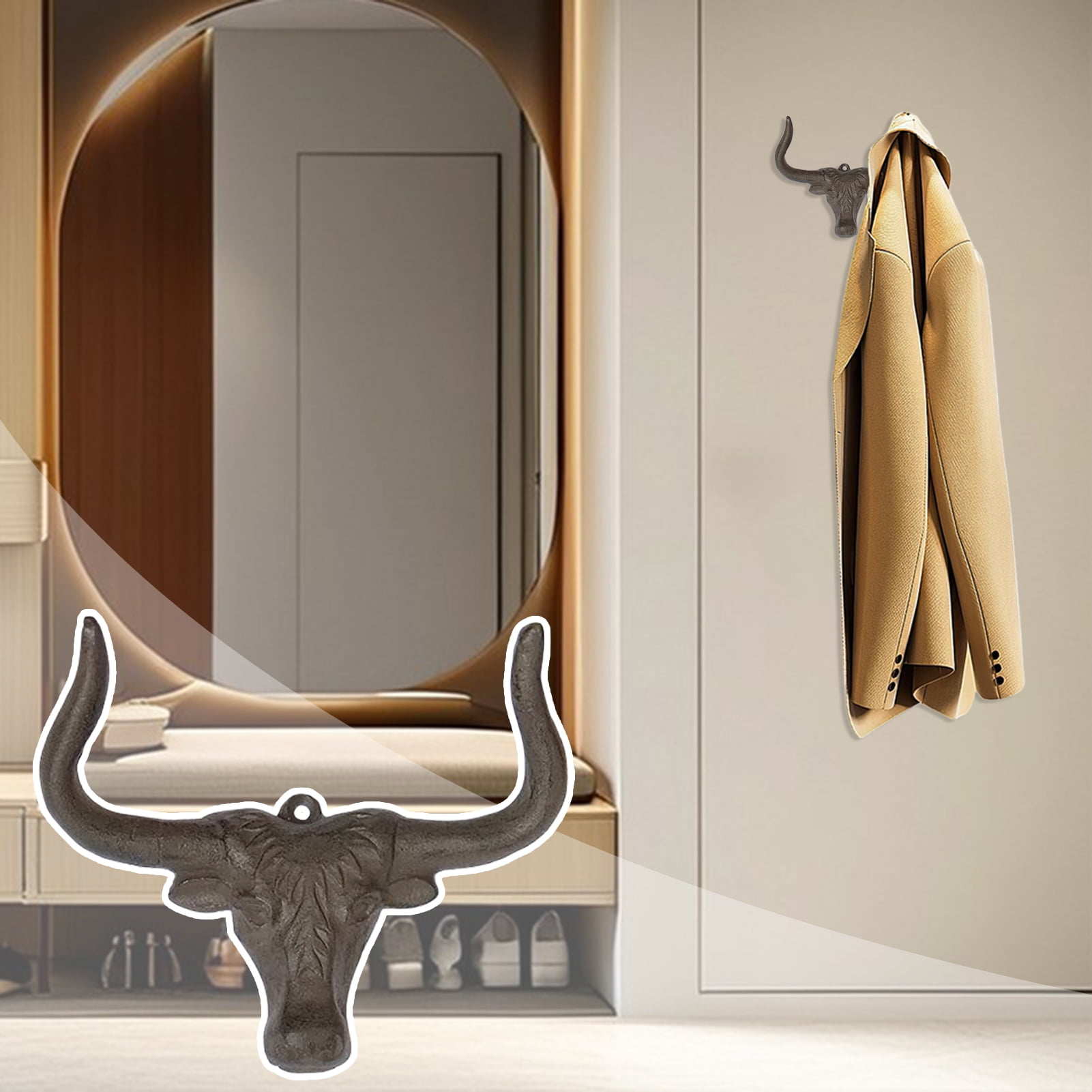 Ettsollp Cowboy Hat Rack Cast Iron Western Longhorn Cowboy Hat Holder ...