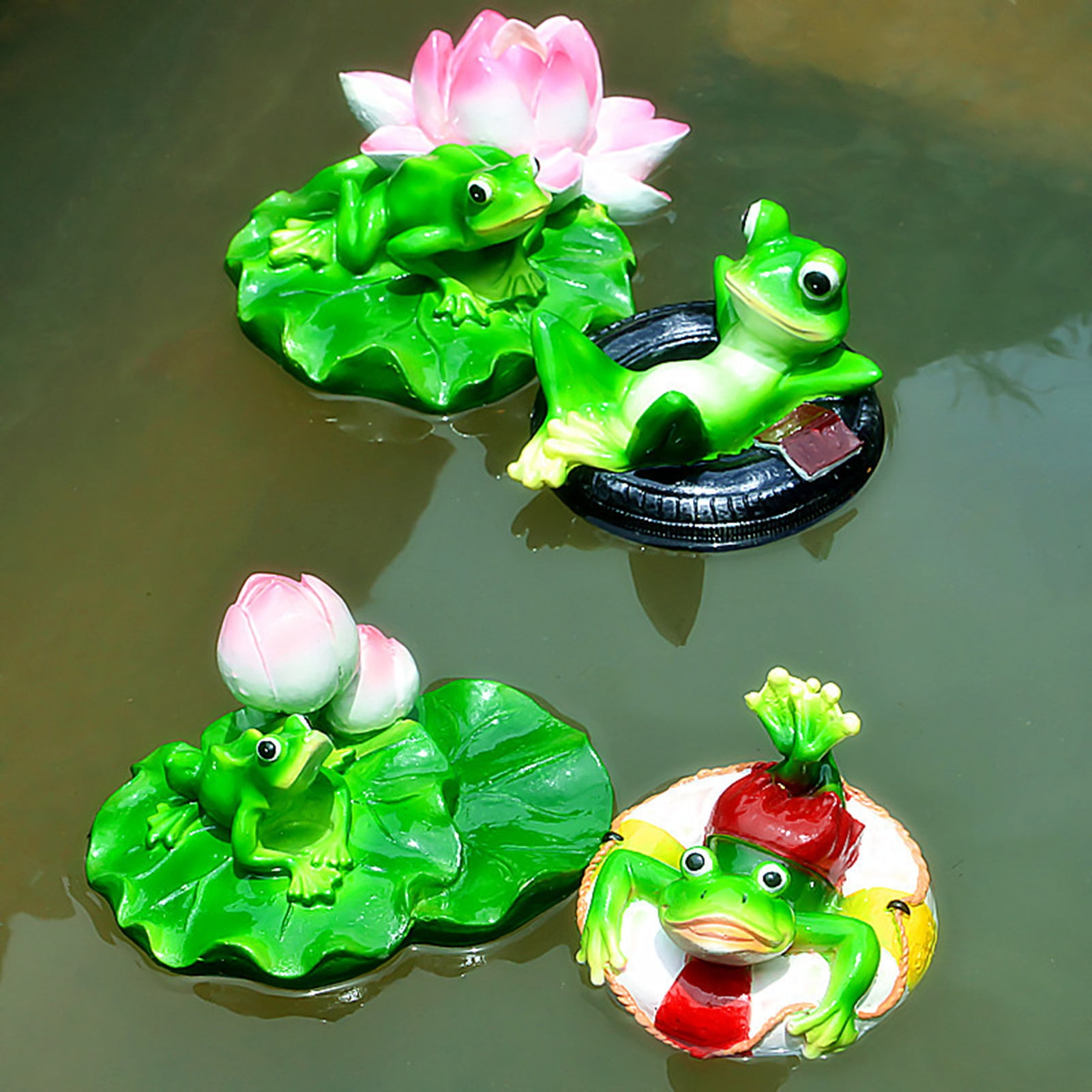 Ettsollp Floating Frog Statue Resin Cartoon Relaxing Frog Ornament Pond ...