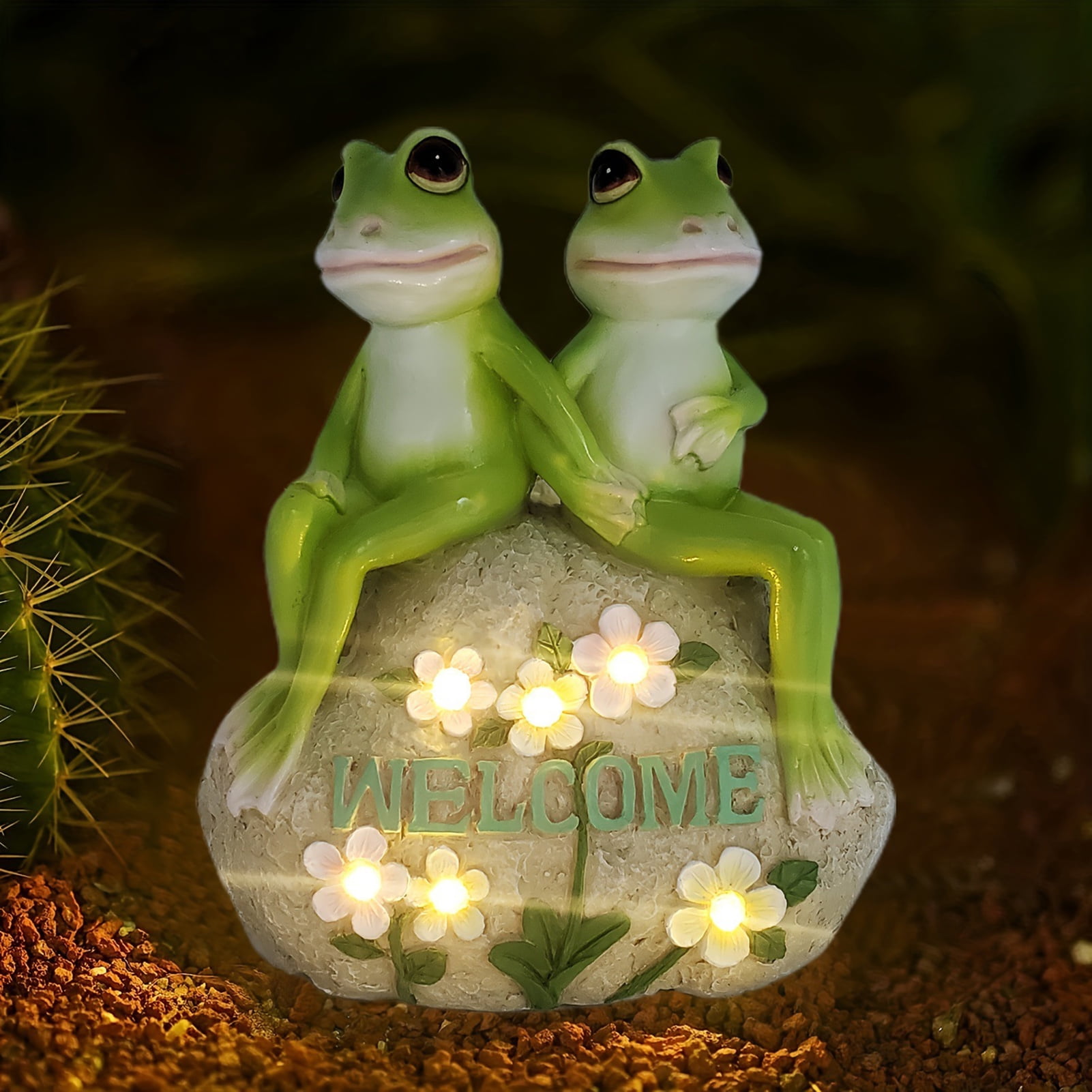 Ettsollp Frog Sculpture Solar Light Frogs Statue with 6 LED Lights Eco ...