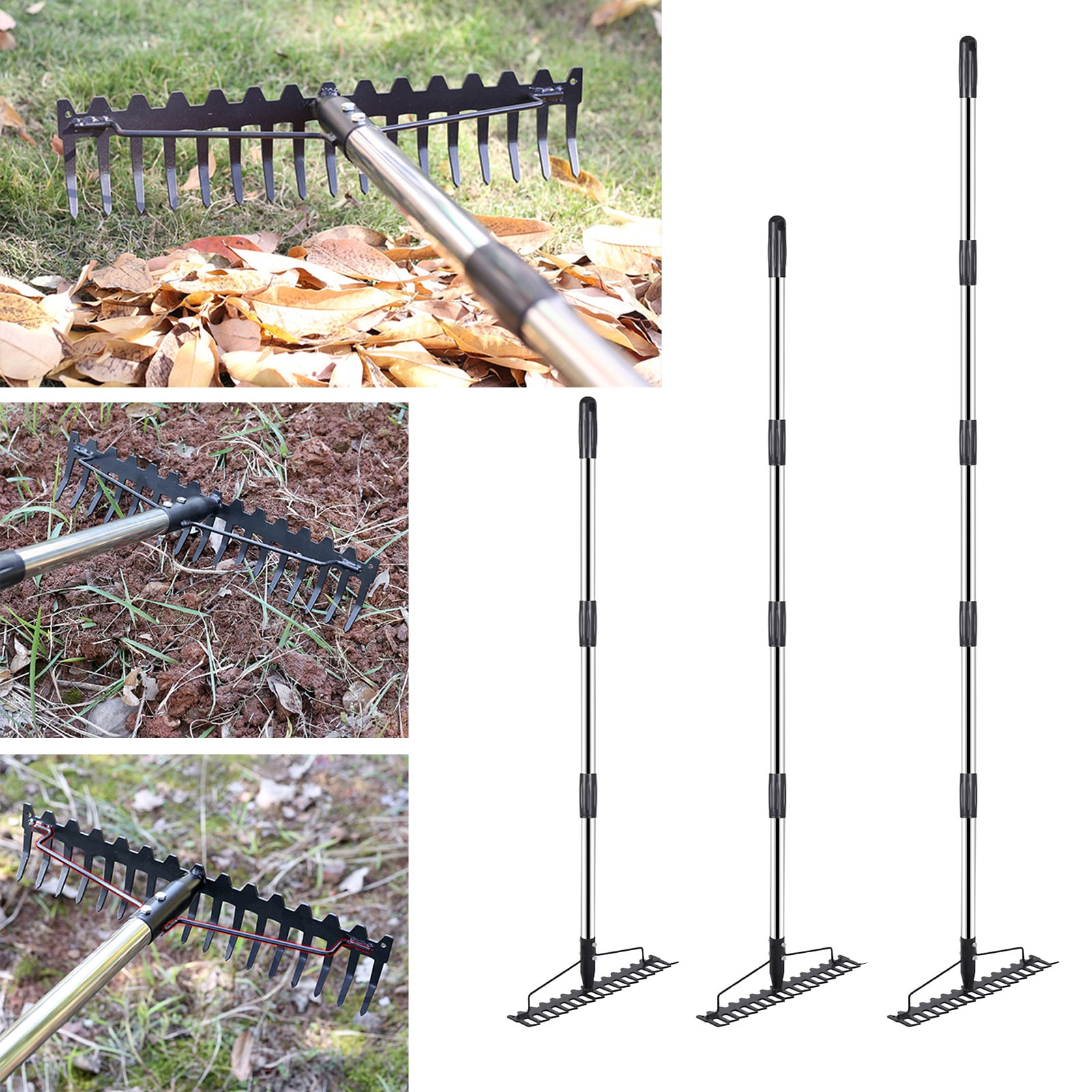 Ettsollp Garden Rake Stainless Steel Hand Rake Soil Tiller with 17 ...