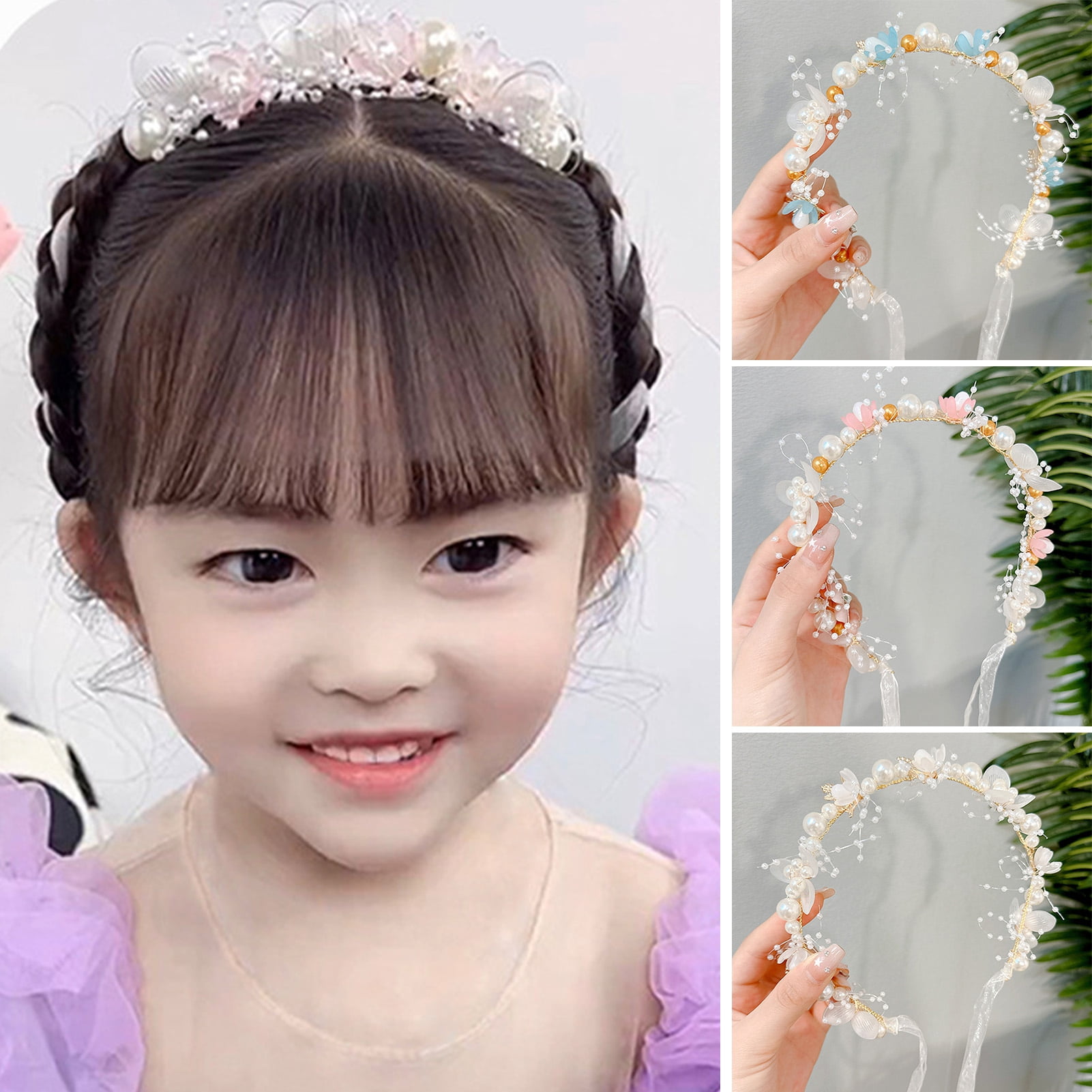 Ettsollp Girls Headband Long Sheer Ribbon Adjustable Faux Pearl ...