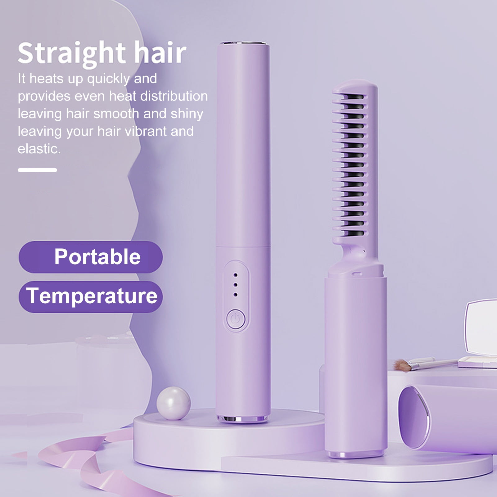 Ettsollp Hair Straightener Brush 3 Temperatures Fast Heating Type-C ...