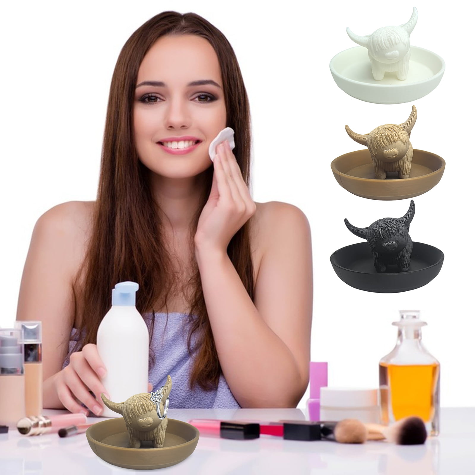 Ettsollp Highland Cow Ring Holder Mini Highland Cow Ring Dish Plastic ...