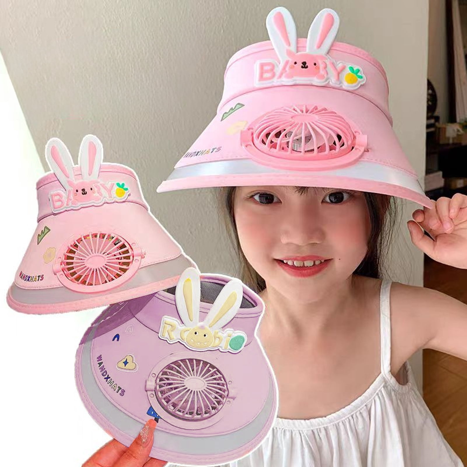 Ettsollp Kids Fan Sun Visor Hat Cartoon Bunny Breathable Summer UV ...