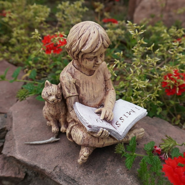 Ettsollp Kids Reading Statue Outdoor Boy Sitting Down Reading Book ...
