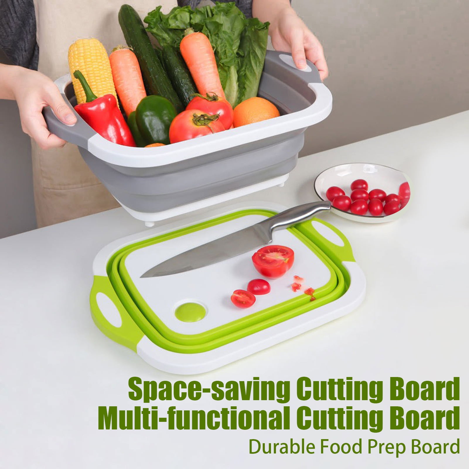 Ettsollp Large Collapsible Cutting Board Grill Caddy Tub 2-in-1 Kitchen ...