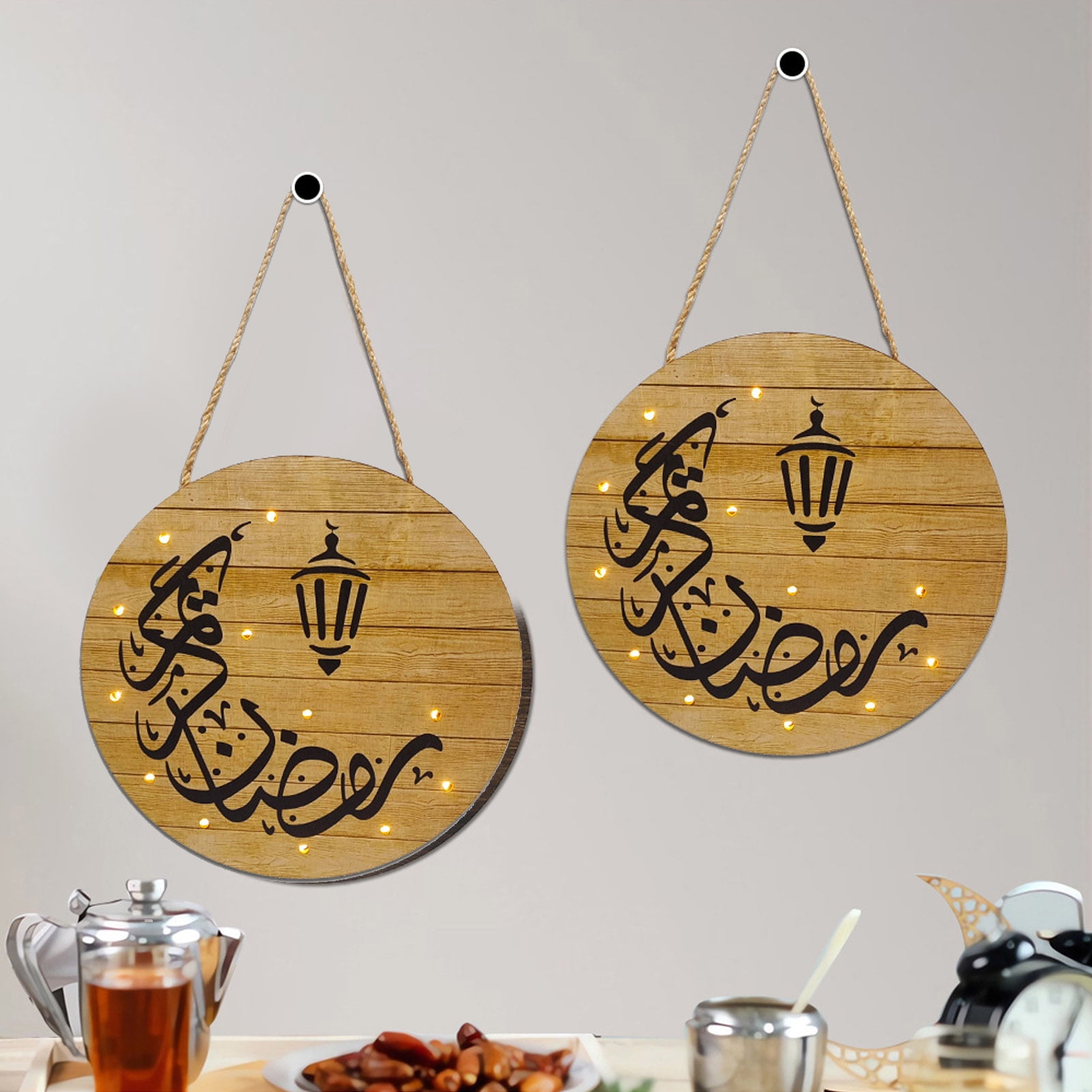 Ettsollp Lighted Eid Mubarak Sign Wooden Door Hanging Sign Round Front ...