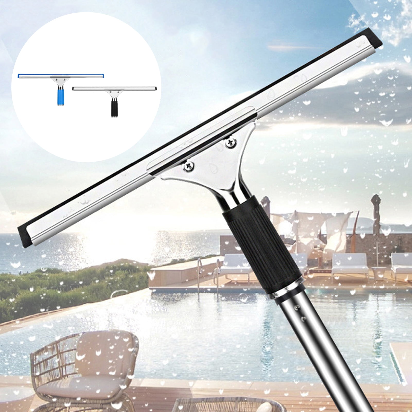 Ettsollp Professional Window Squeegee with Rubber Lip Long Handle ...