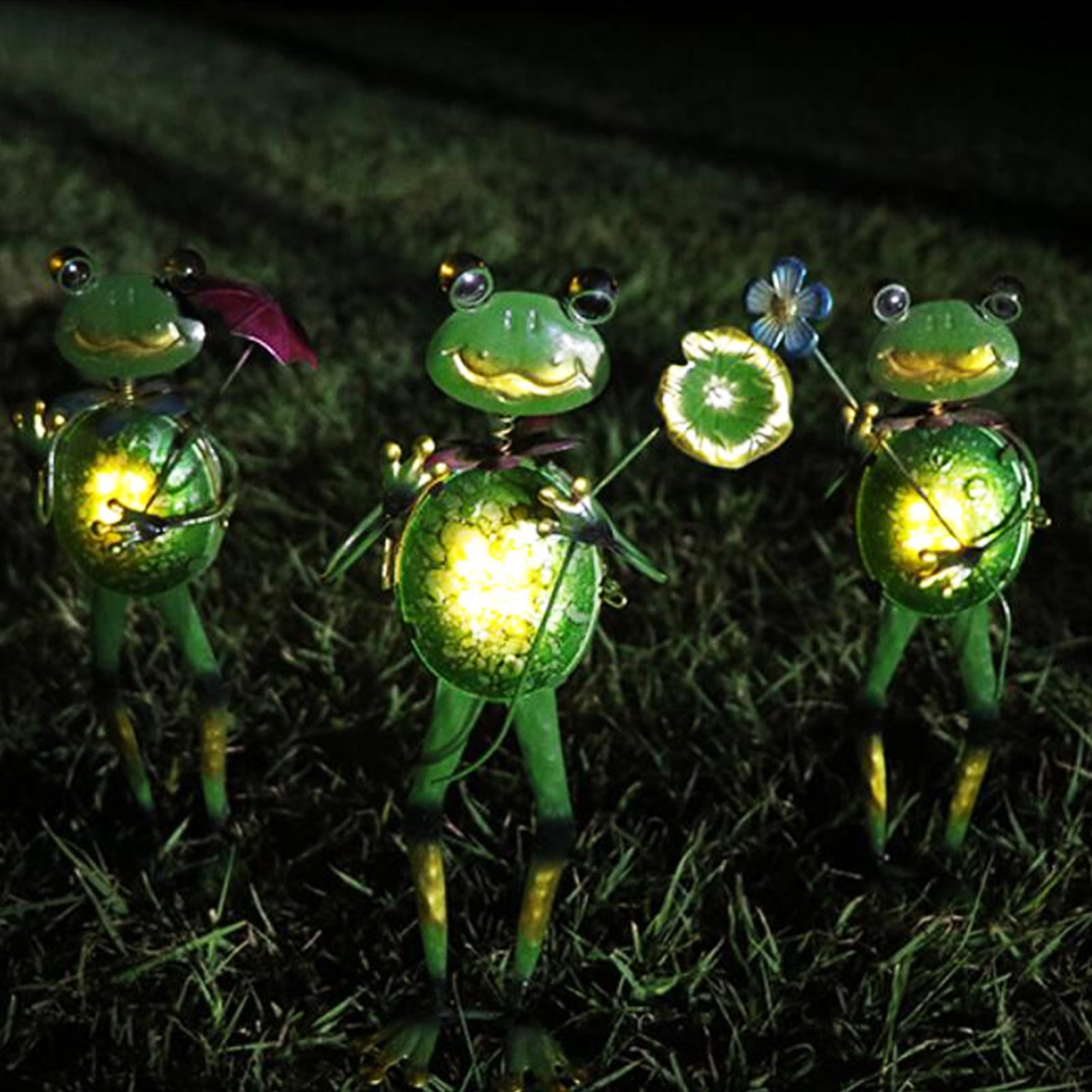 Ettsollp Solar Frog Garden Lights Decorative Metal Frog Ornament Stakes ...