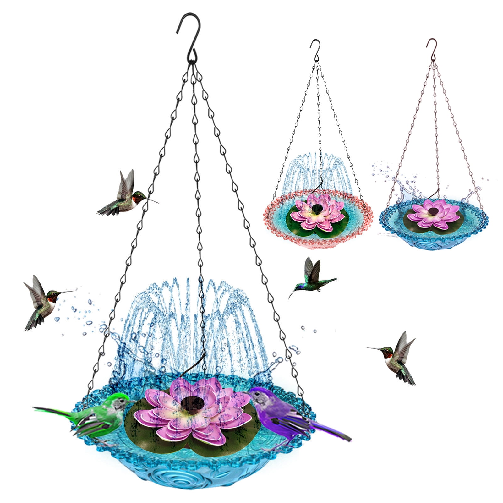 Ettsollp Solar Hanging Bird Bath Lotus Shape Solar Powered Fountain ...