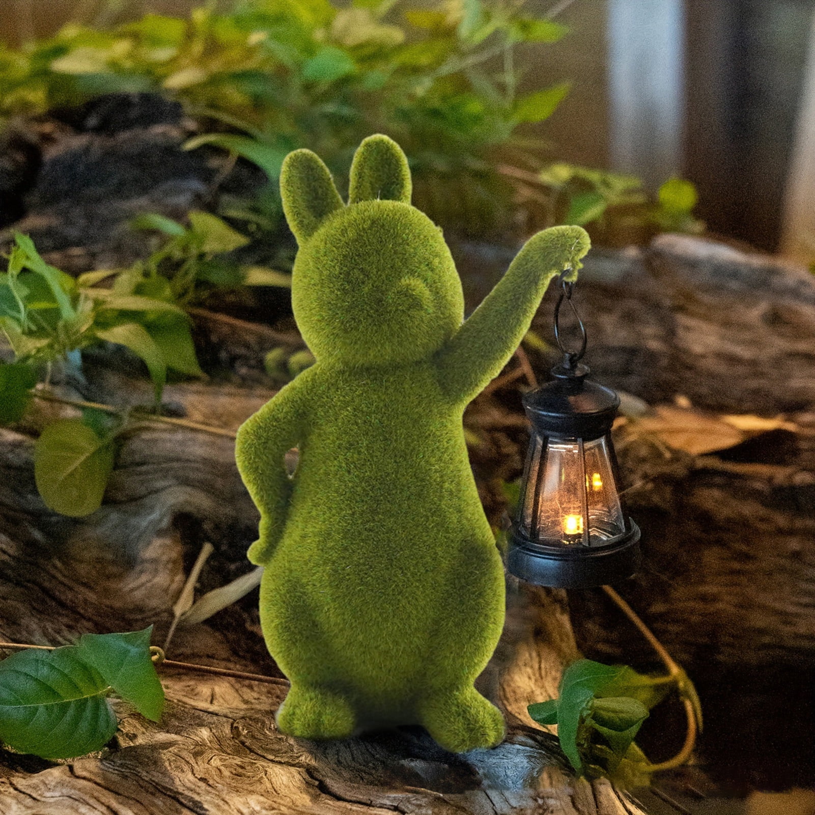 Ettsollp Solar Rabbit Garden Statue Resin Flocked Bunny Sculpture with ...