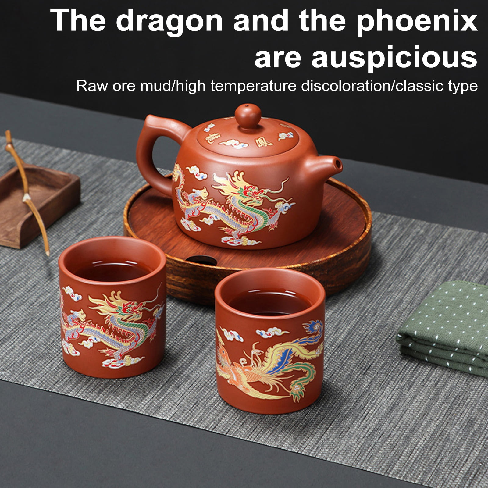 Ettsollp Teapot with 2 Cups Dragon And Phoenix Color-changing Purple ...