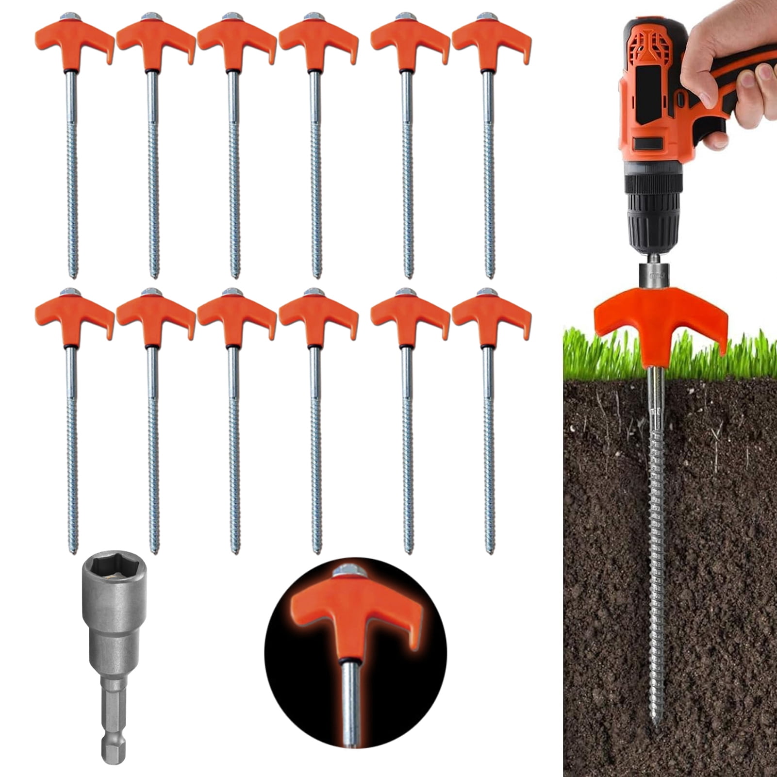 Ettsollp Tent Ground Pegs Camping Stakes with Storage Bag Sharp Tip ...