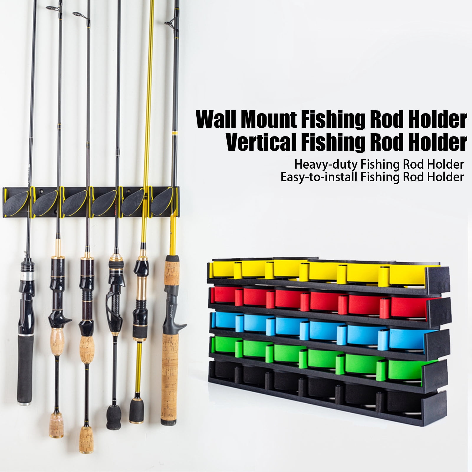 Ettsollp Wall Mount Fishing Rod Holder Adjustable Heavy Duty Vertical 3 ...