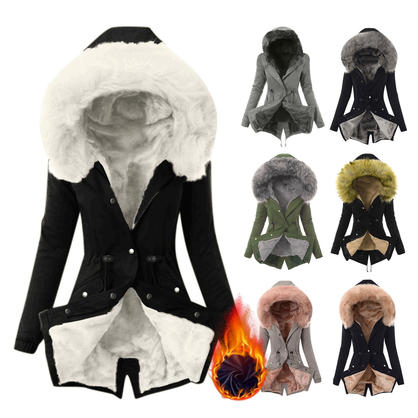 Ettsollp Winter Down Coat Padded with Furry Hood And Pockets Zipper ...