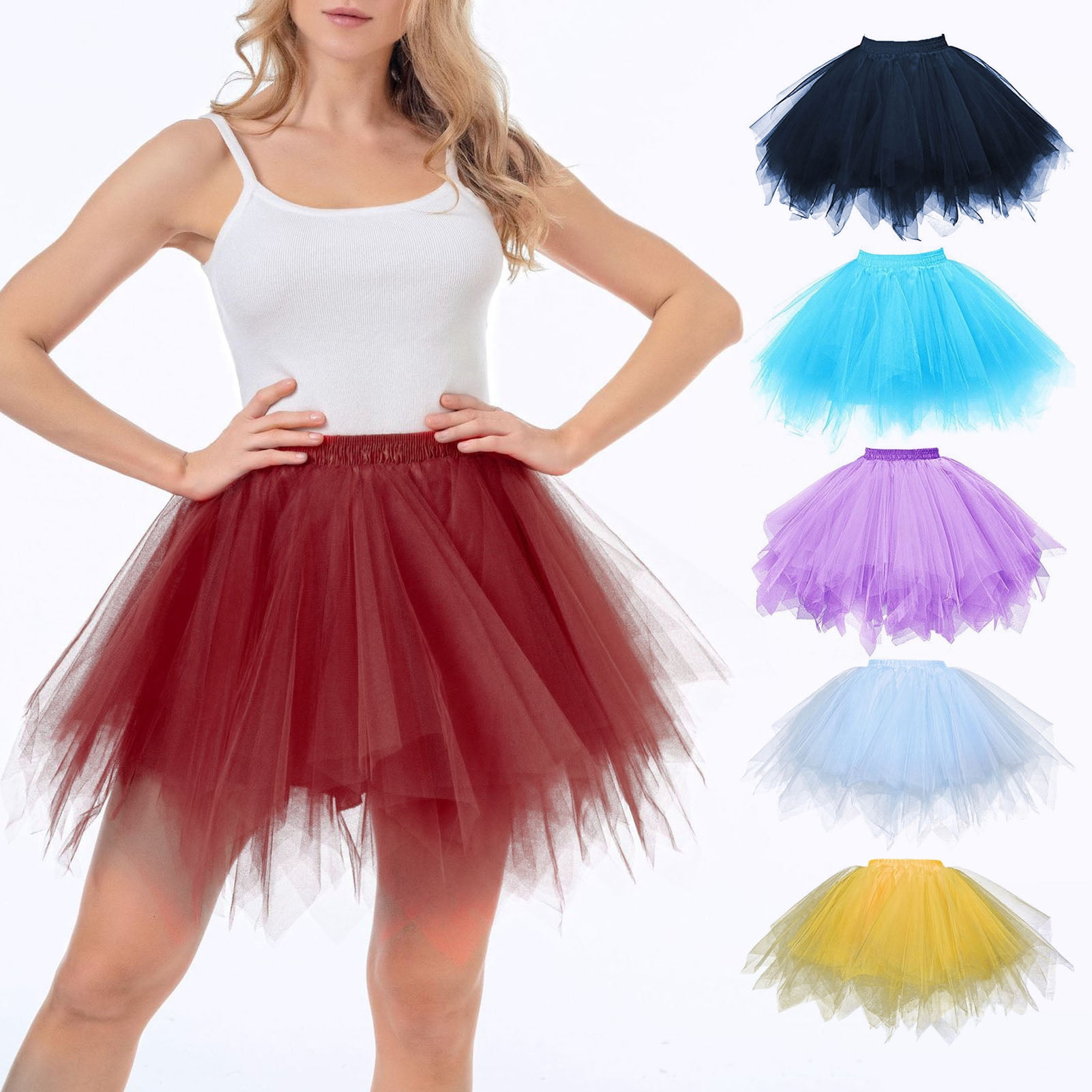 Ettsollp Women Tulle Skirt 50s Tutu Petticoat Elastic Waist Short ...