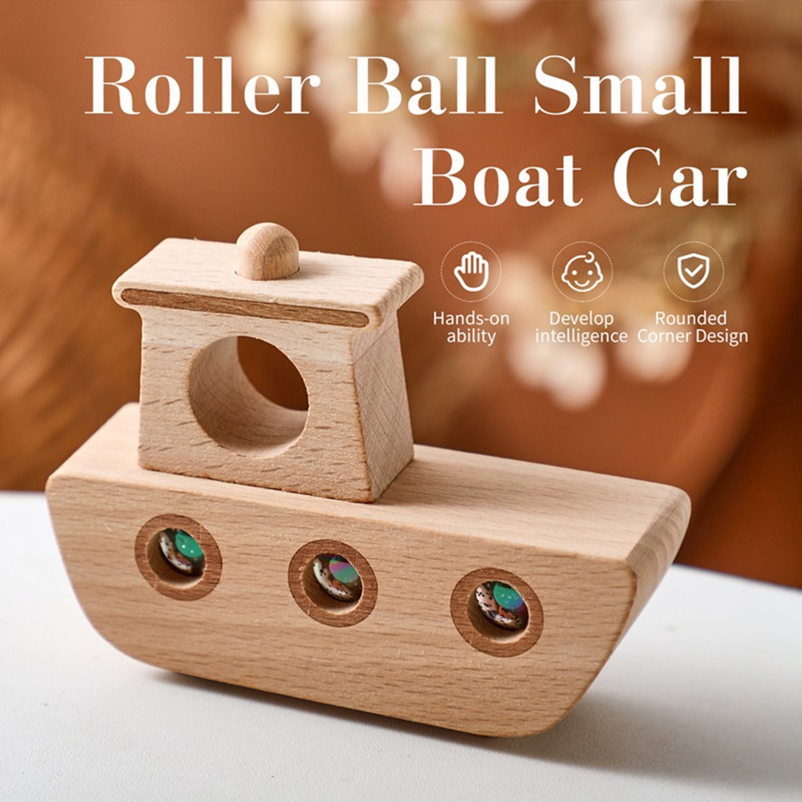 Ettsollp Wooden Rolling Ball Boat Toy Baby Interactive Boy with Acrylic ...