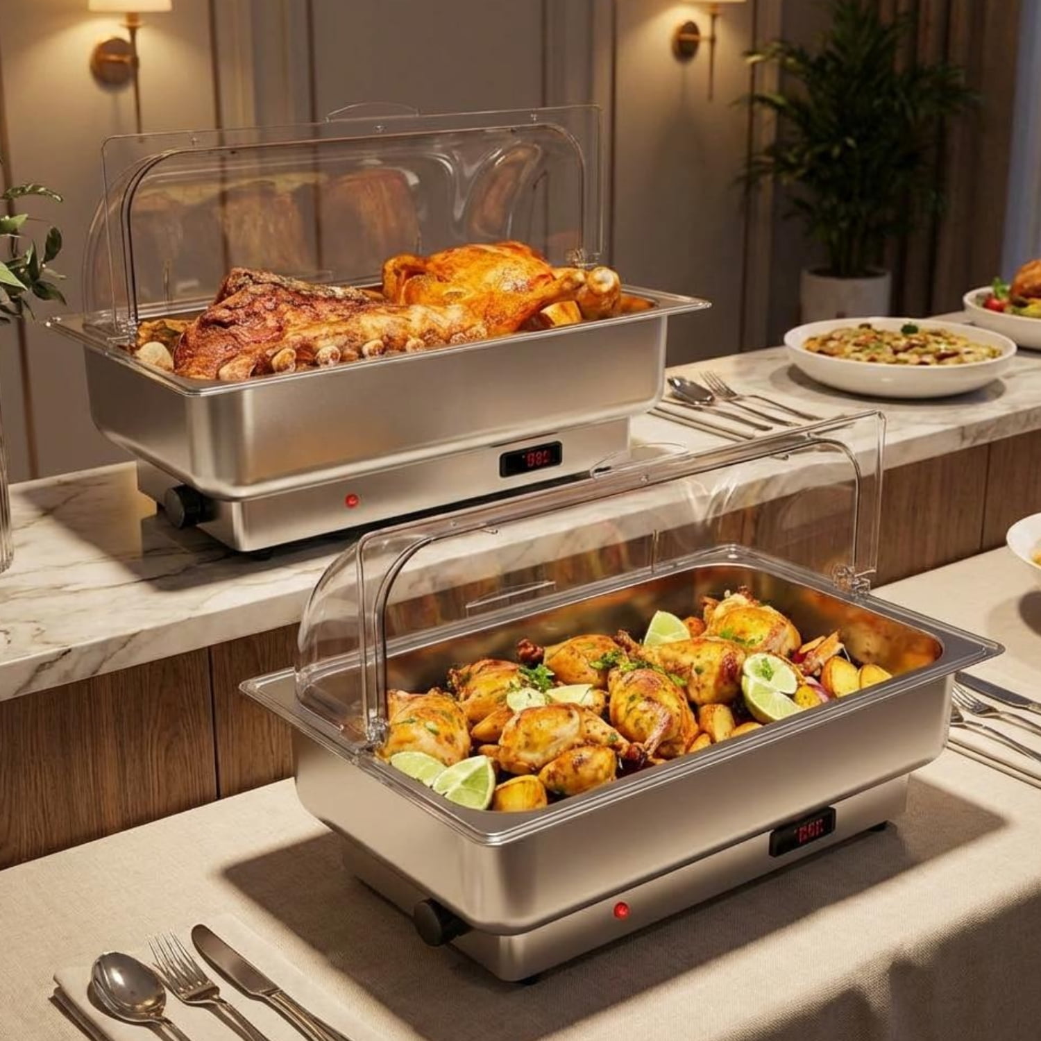 EuKer 2-Pack Electric Chafing Dishes, 9QT Food Heating Tray Buffet with ...