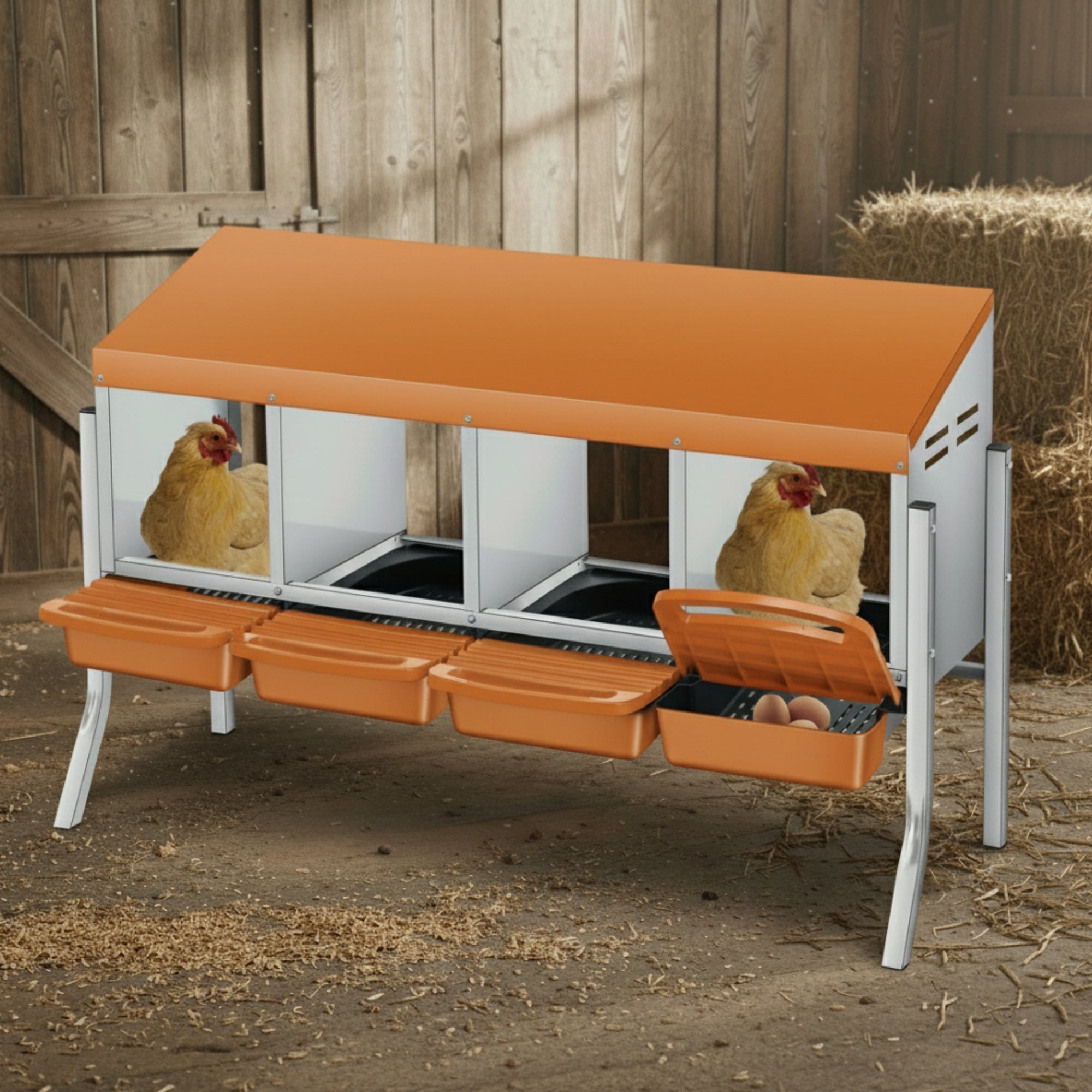 EuKer 4-Hole Metal Nesting Boxes for Chickens, Roll Away Nesting Boxes ...