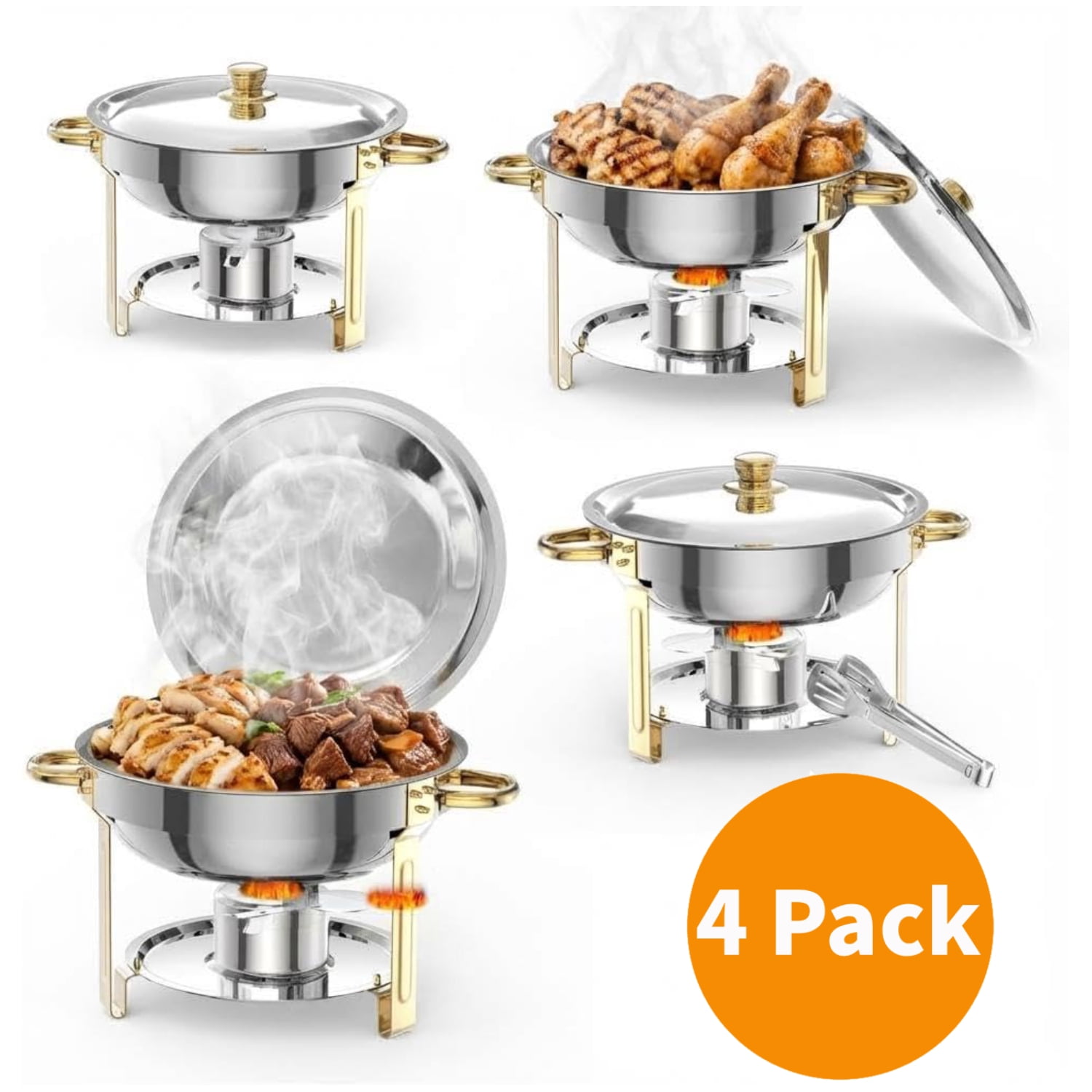 EuKer 4-Pack Food Heating Tray Buffet, 5QT Round Chafing Dish Buffet ...