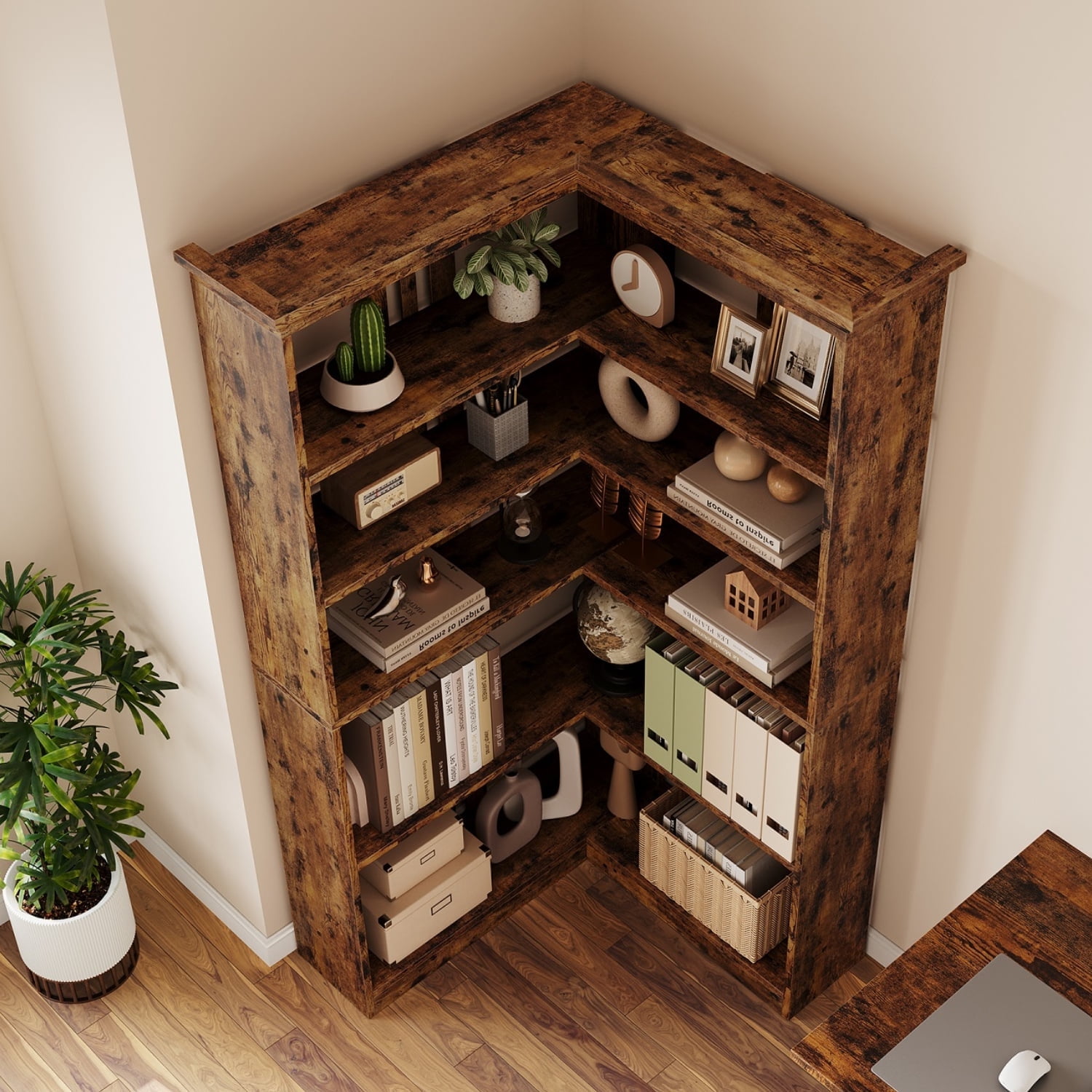 EuKer 5 Tier Corner Bookcase, L-Shaped Bookshelf with Large Storage ...