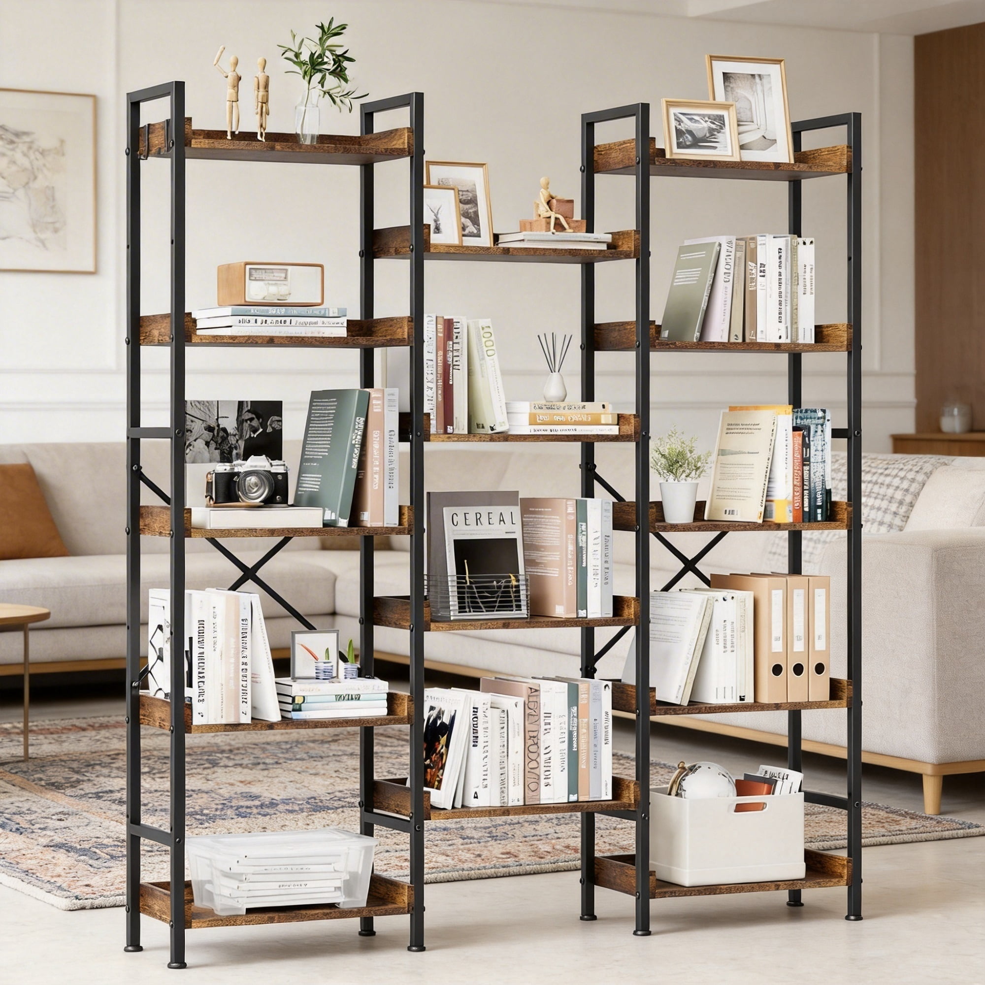 EuKer 5-Tier Farmhouse Bookshelf, Heavy Duty Bookcase with 14 Open ...
