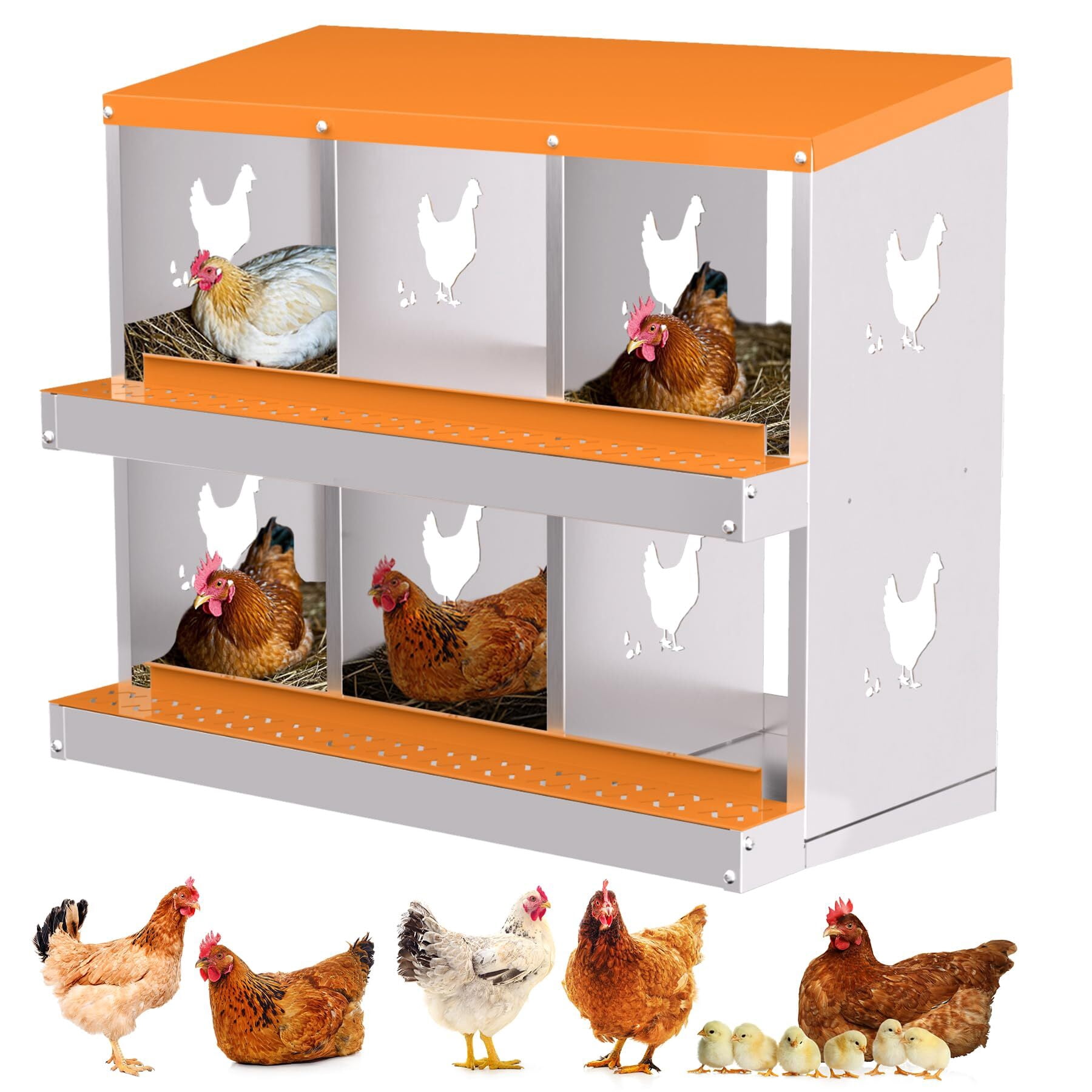 EuKer 6-Holes Chicken Nesting Box, Heavy-Duty Metal Laying Boxes for ...