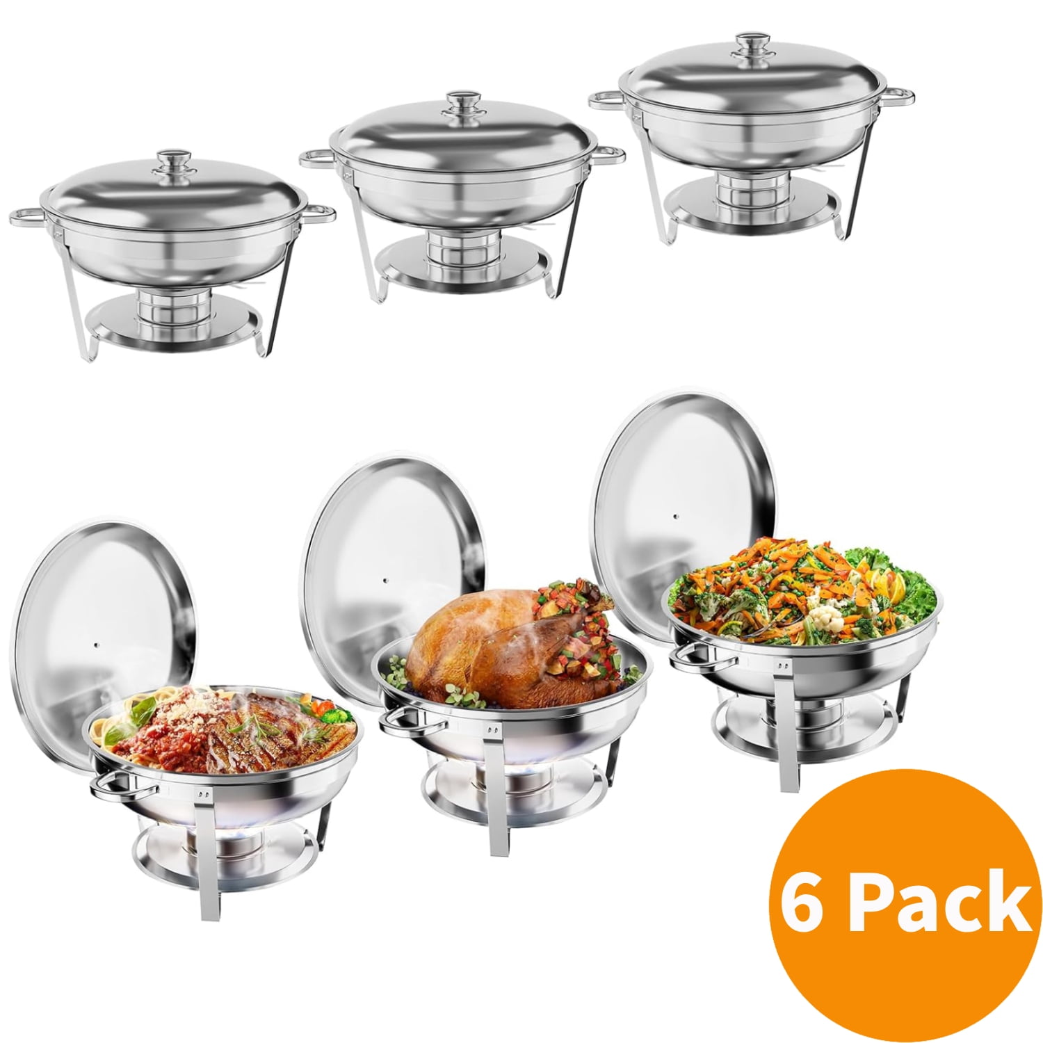 EuKer 6-Pack Food Heating Tray Buffet, 5QT Round Chafing Dish Buffet ...