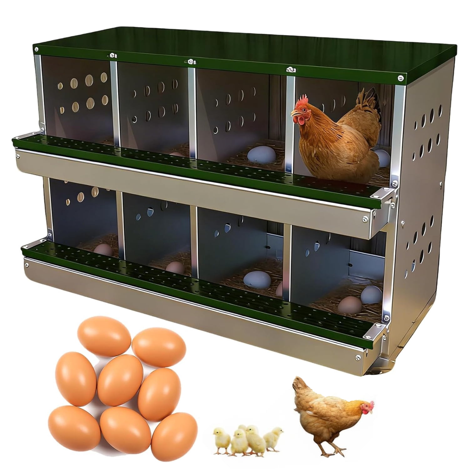 EuKer 8-Compartment Chicken Nesting Box, Roll Away Chicken Laying Boxes ...