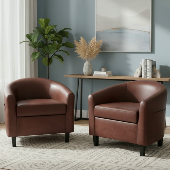 EuKer Accent Barrel Chair 2Pack, PU Leather Single Sofa with Soft ...