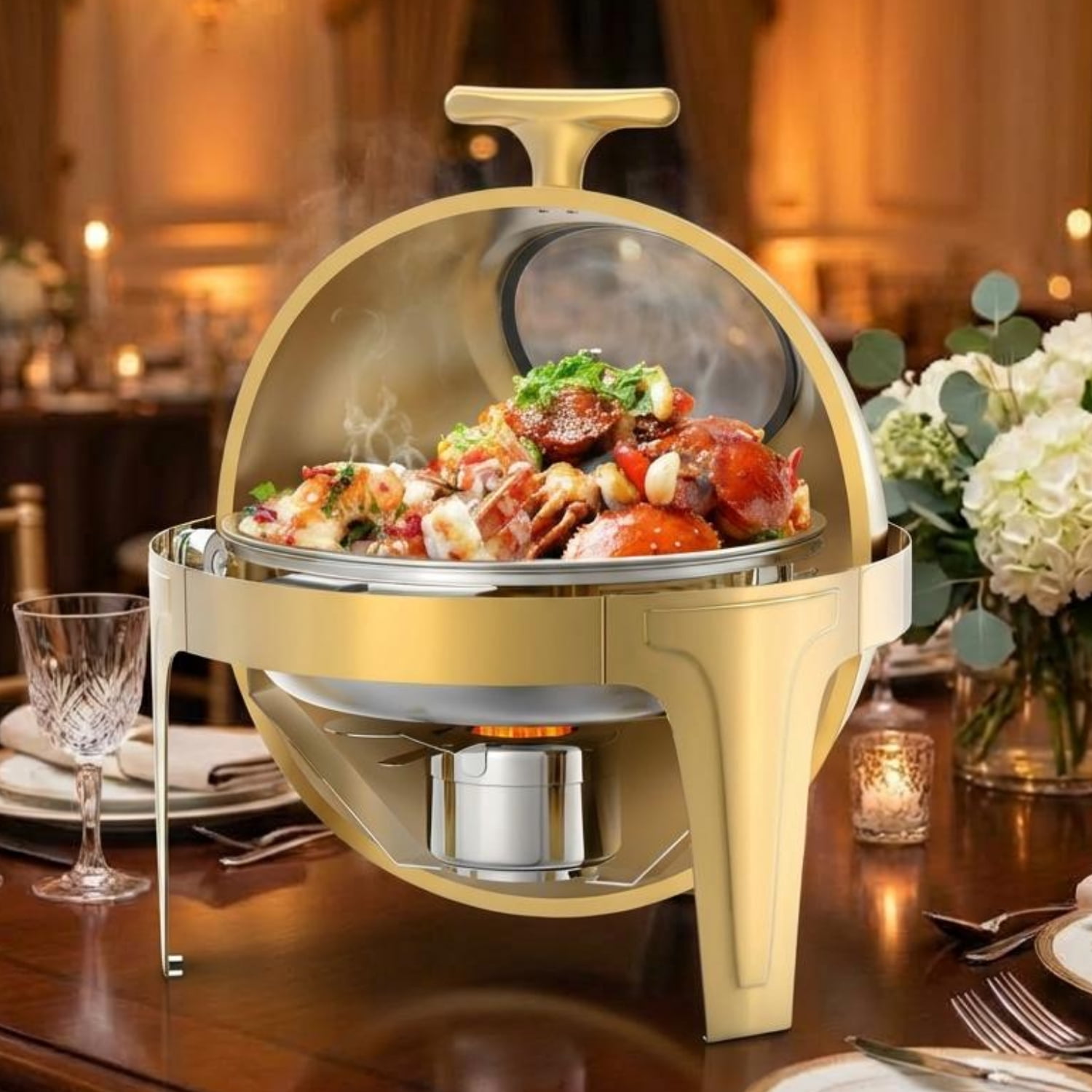 EuKer Chafing Dishes for Buffet, 6QT Round Food Warmer with Glass ...