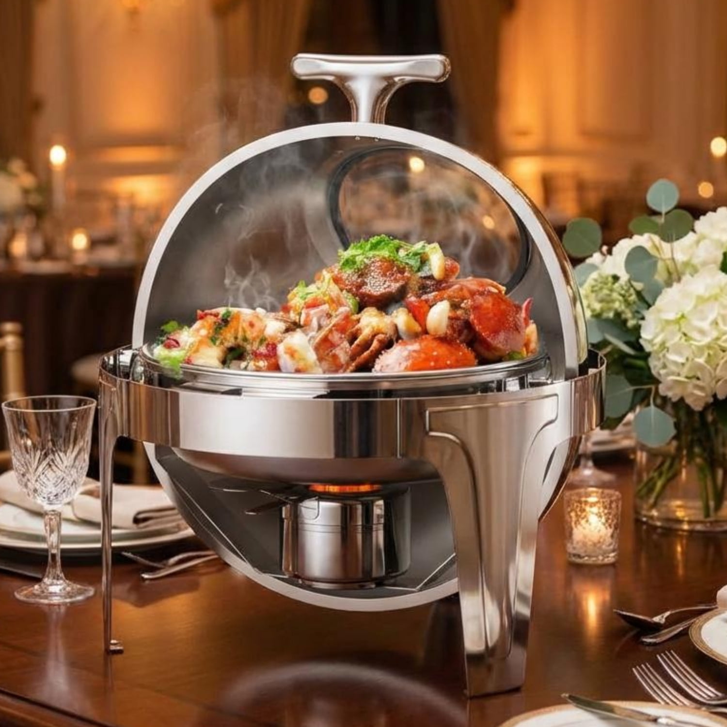EuKer Chafing Dishes for Buffet, 6QT Round Food Warmer with Glass ...