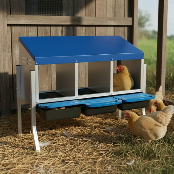 EuKer Chicken Nesting Box, 3 Compartment Chicken Lay Box with Metal ...