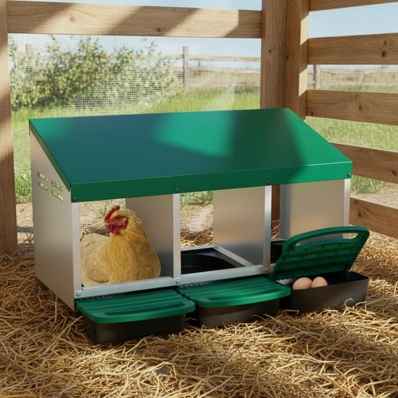 EuKer Chicken Nesting Box, 3 Compartment Chicken Lay Box with Removable ...