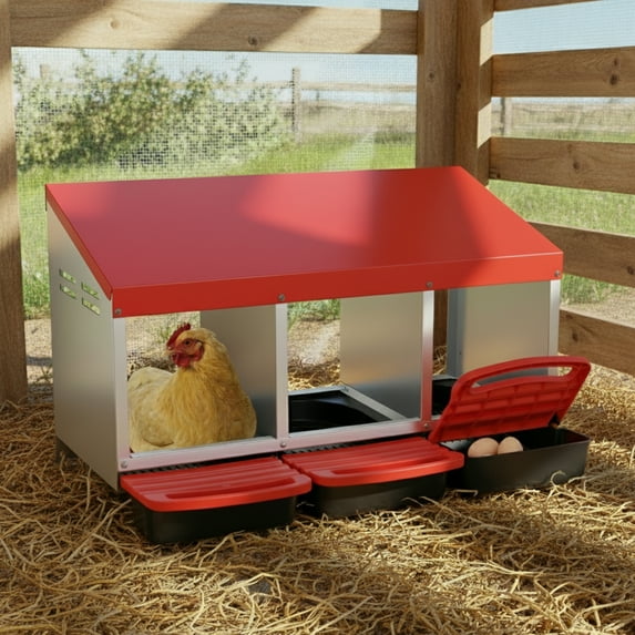 EuKer Chicken Nesting Box, 3 Compartment Chicken Lay Box with Removable ...