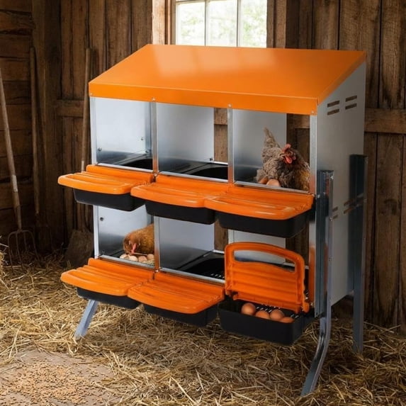 EuKer Chicken Nesting Boxes, 6-Holes Roll Away Nest Box with Legs and ...