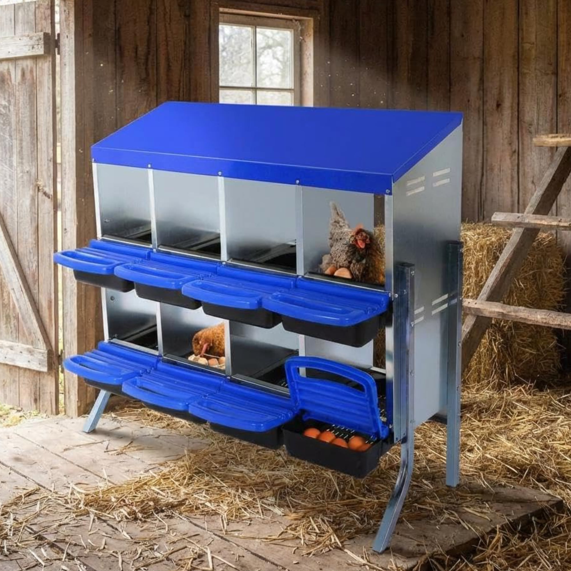 EuKer Chicken Nesting Boxes, 8-Holes Roll Away Nest Box with Legs and ...