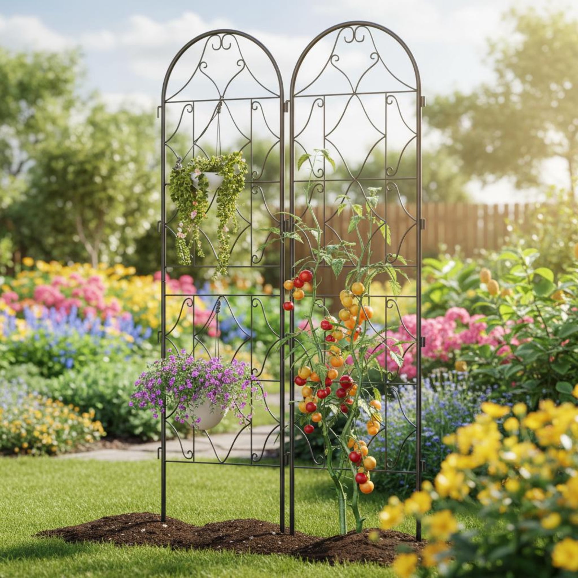 EuKer Garden Trellis, 2 Pack Metal Arch Trellis for Climbing Plants ...