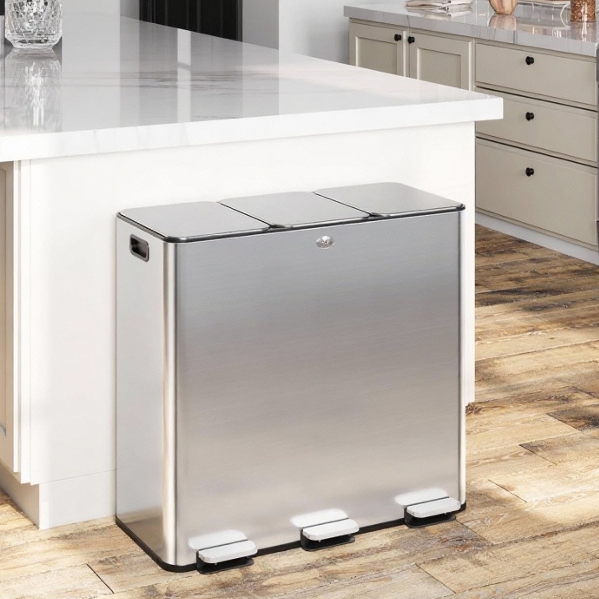 EuKer Kitchen Garbage Pail 16 Gallon, Stainless Steel 2 Compartment ...