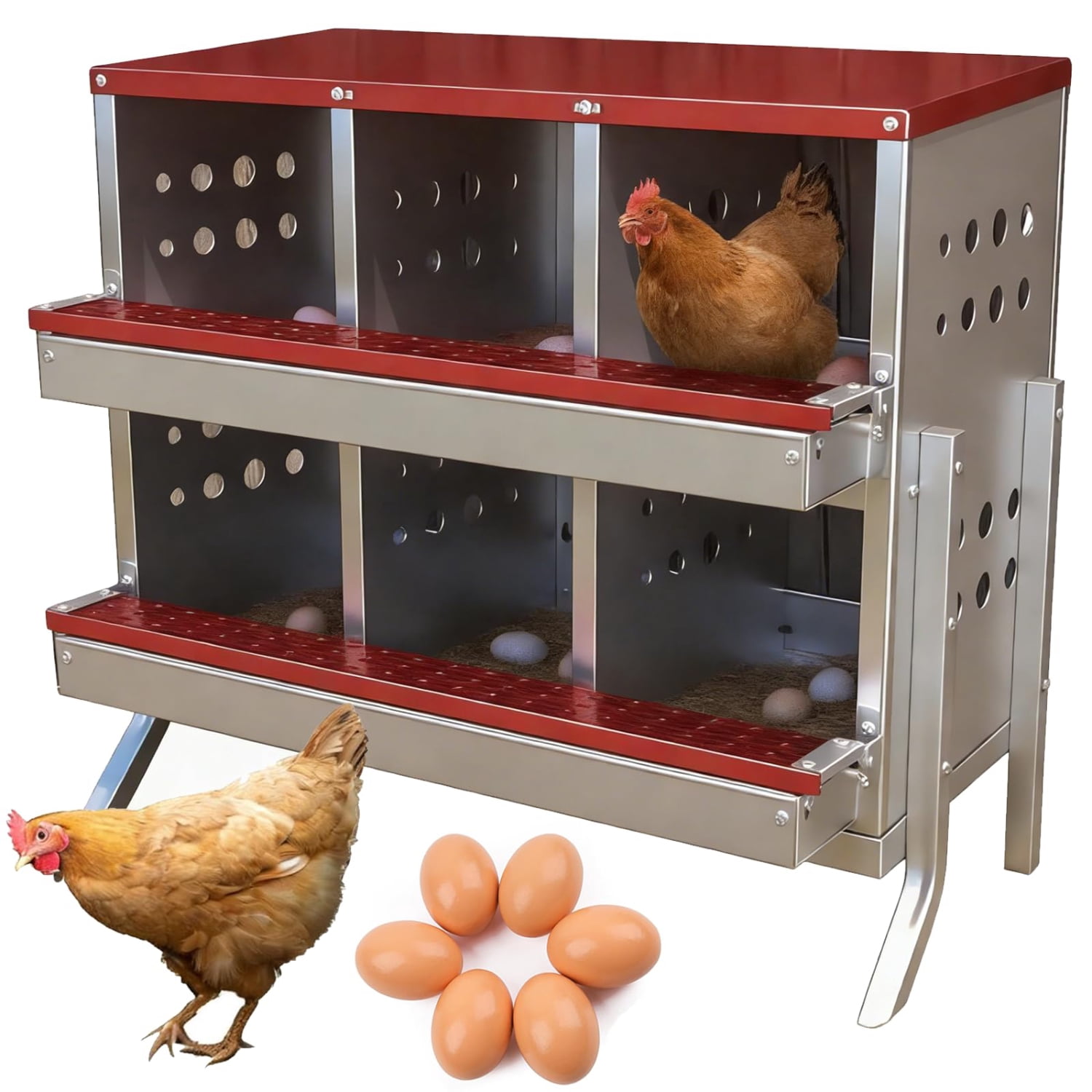 EuKer Laying Boxes for Chickens, 6-Hole Nesting Box with Legs and 6 ...