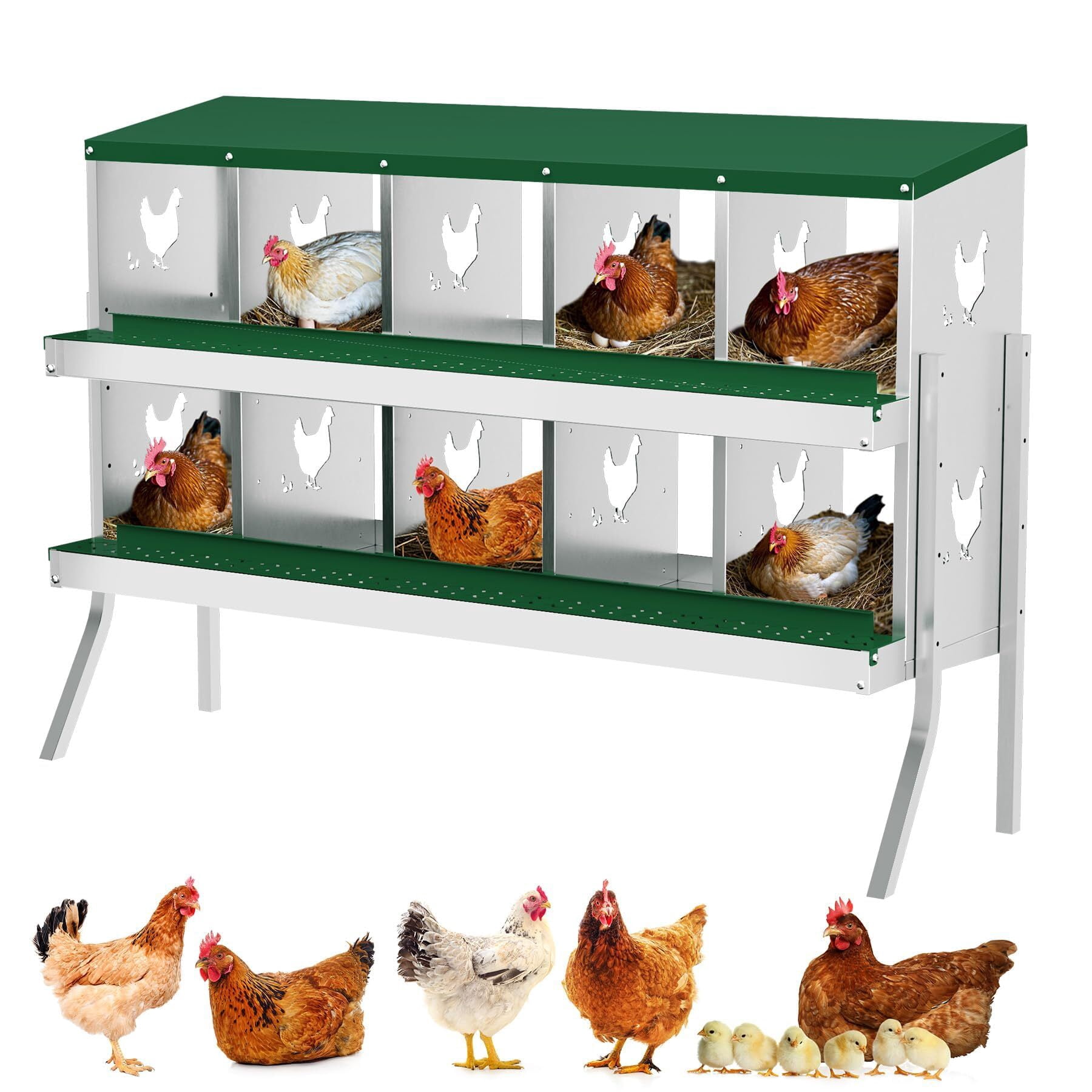 EuKer Nesting Boxes for Chickens, 10-Holes Metal Laying Boxes with Legs ...