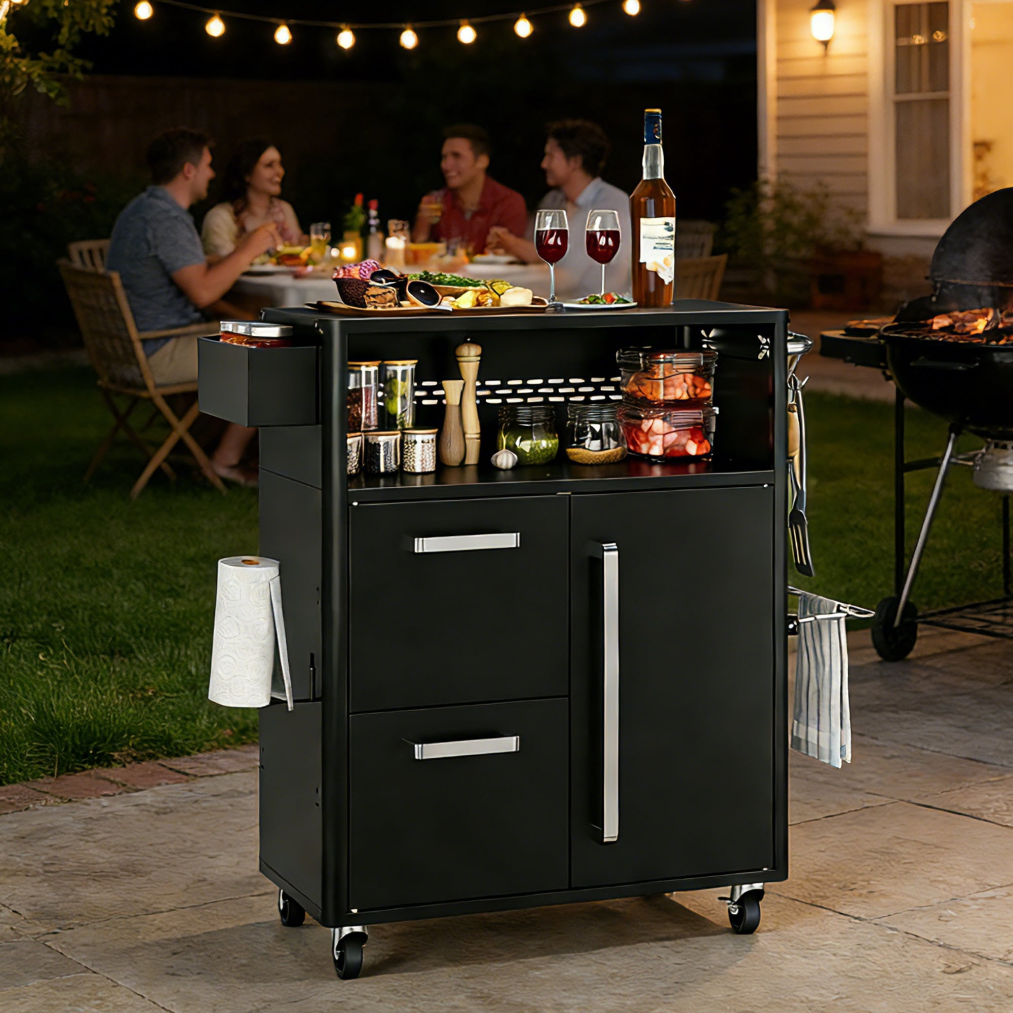 EuKer Outdoor Grill Cart, 48.8" Island Food Prep Table with Wheels and ...