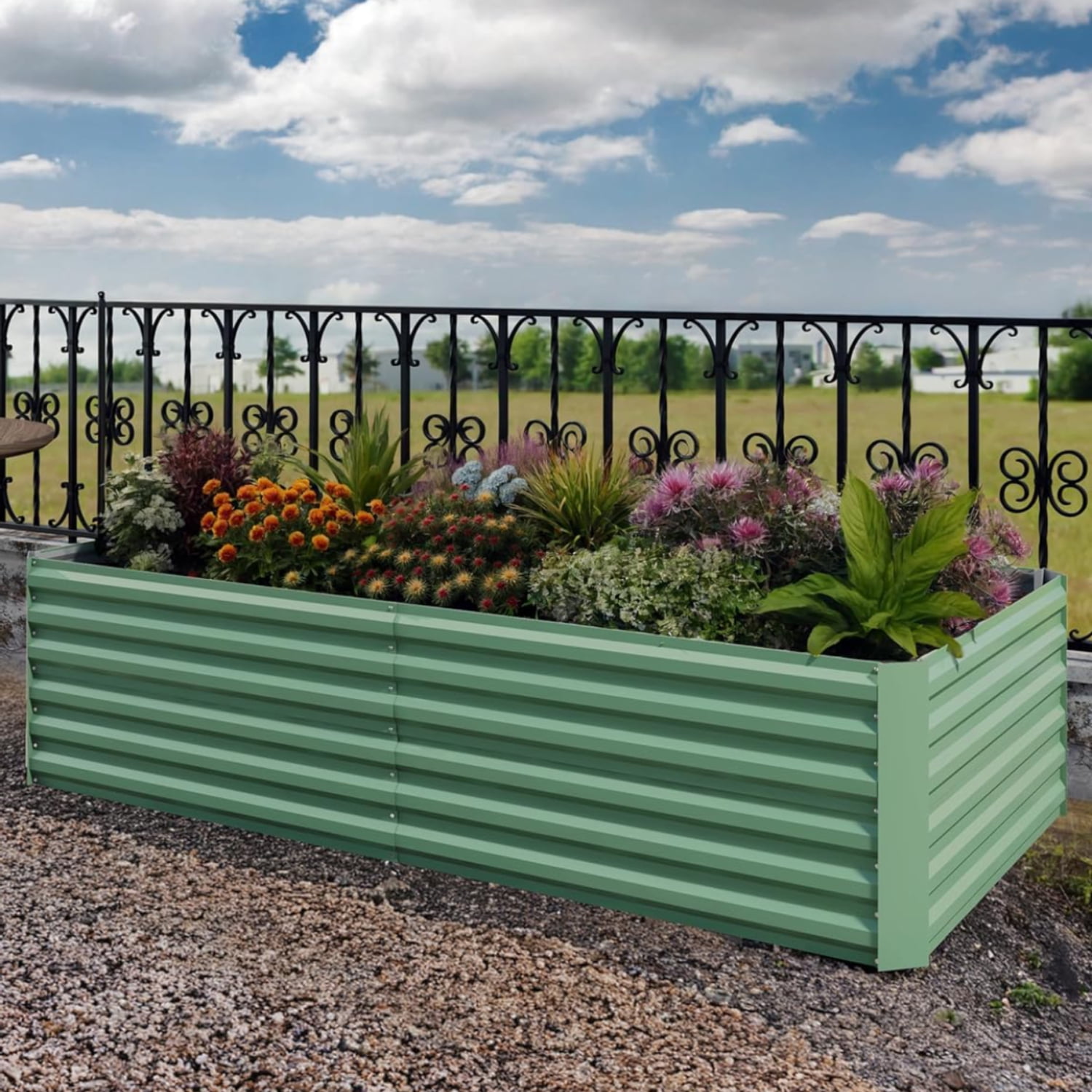 EuKer Outdoor Rectangular Planter, 8x4x2ft Metal Raised Garden Bed for ...