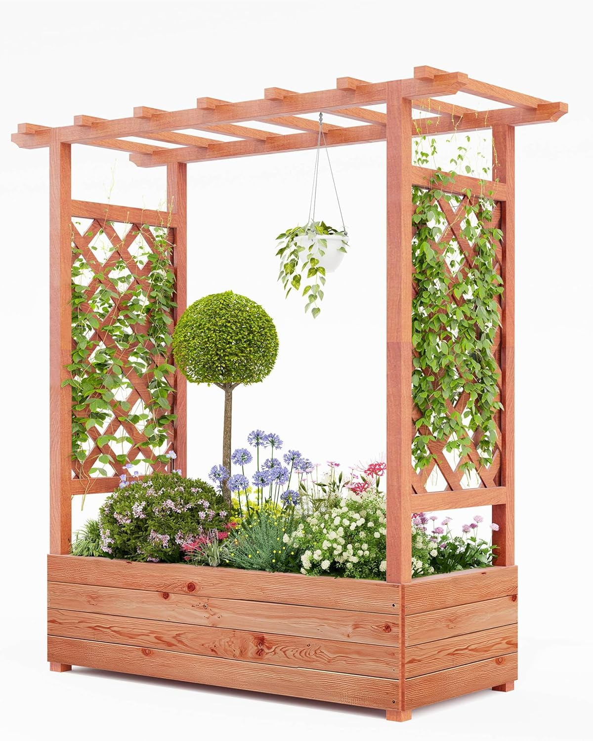 EuKer Planter Box with Trellis, Wooden Raised Garden Bed with Side ...