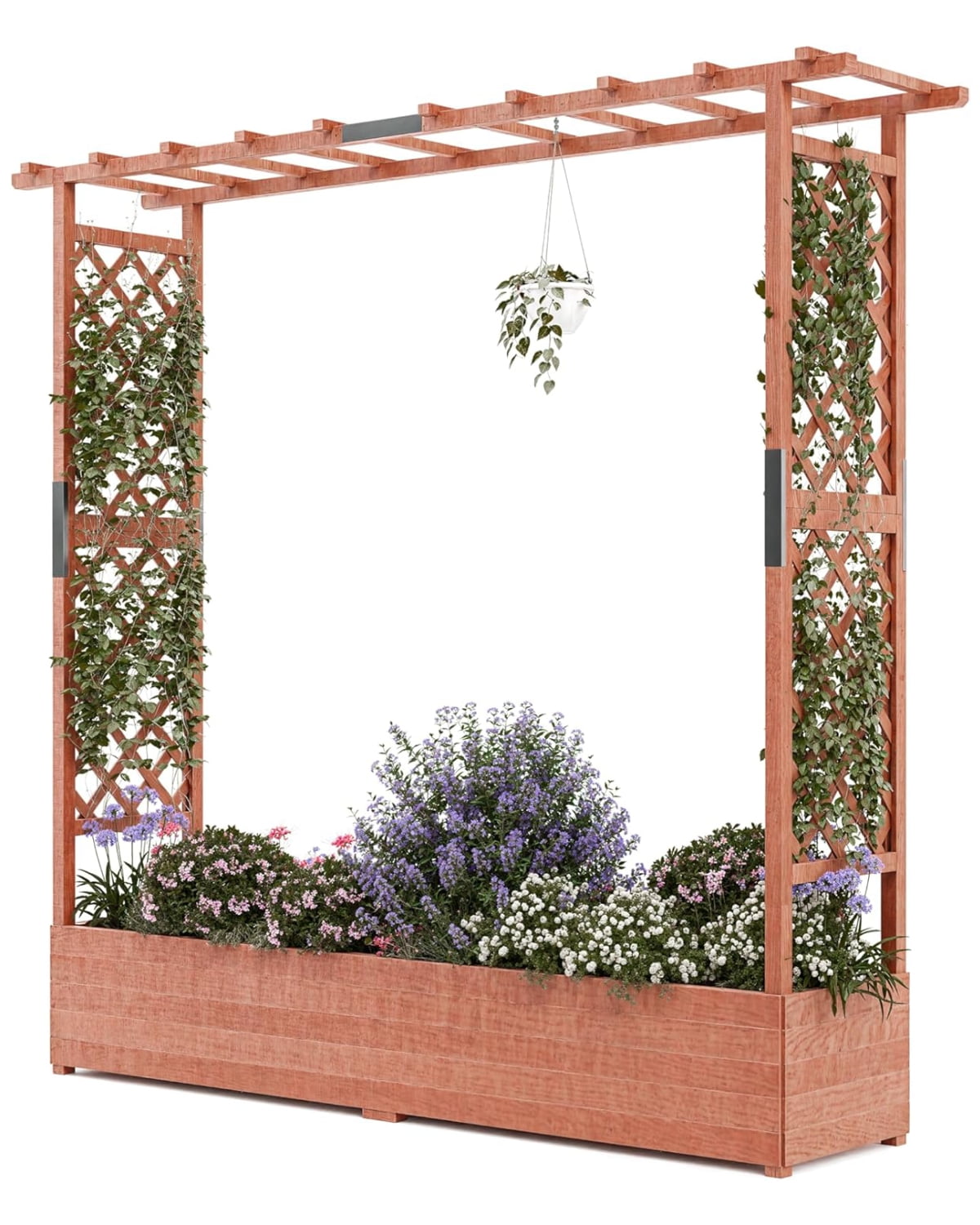EuKer Planter Box with Trellis, Wooden Raised Garden Bed with Side ...