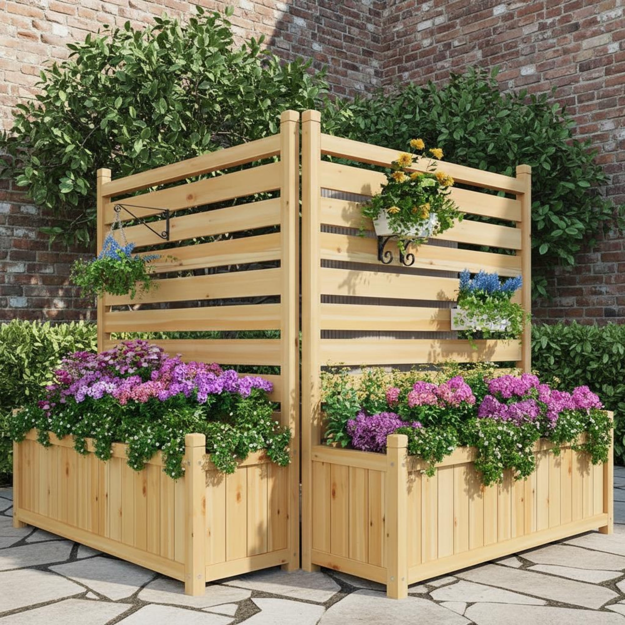 EuKer Privacy Planter, 2-Panels Wood Fence Panel with Planter Box for ...