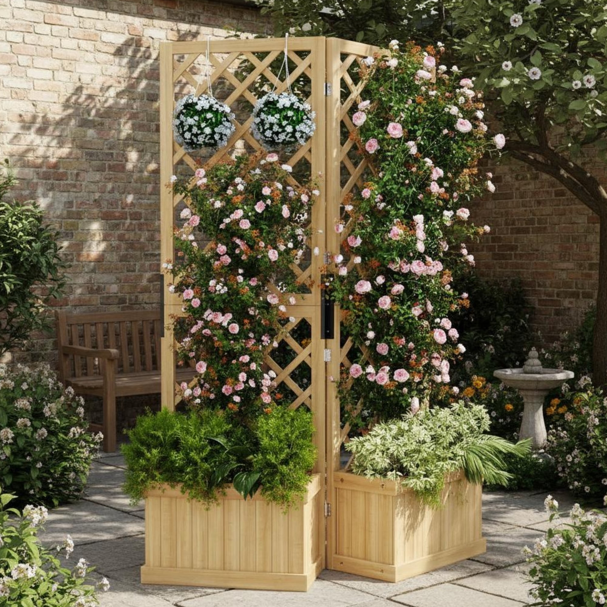 EuKer Privacy Planter Tall Outdoor, 2 Hinged Freestanding Screens with ...