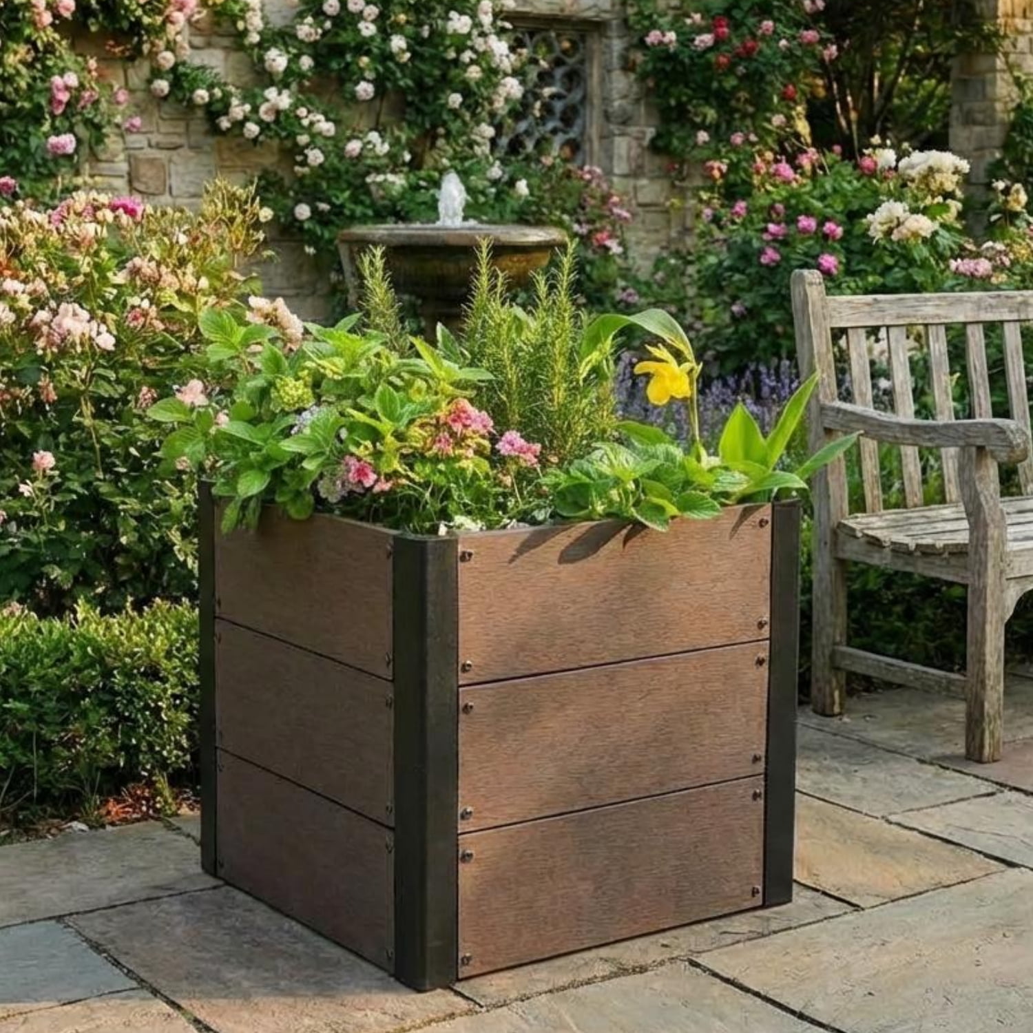 EuKer Raised Flower Beds Outdoor, 25.20" x 25.20" Garden Planter Box ...