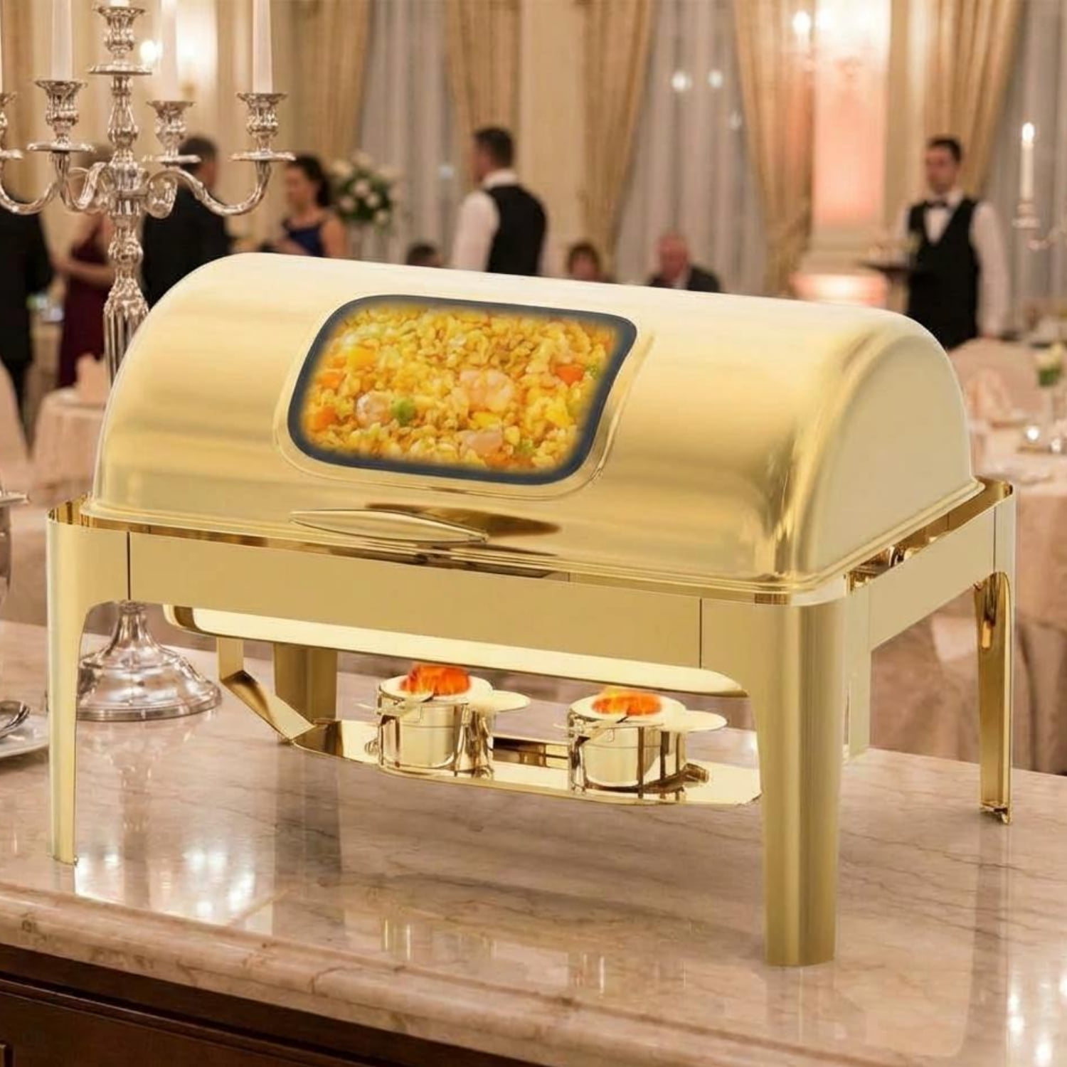 EuKer Roll Top Chafing Dish, 9QT Food Heating Tray Buffet with Visible ...